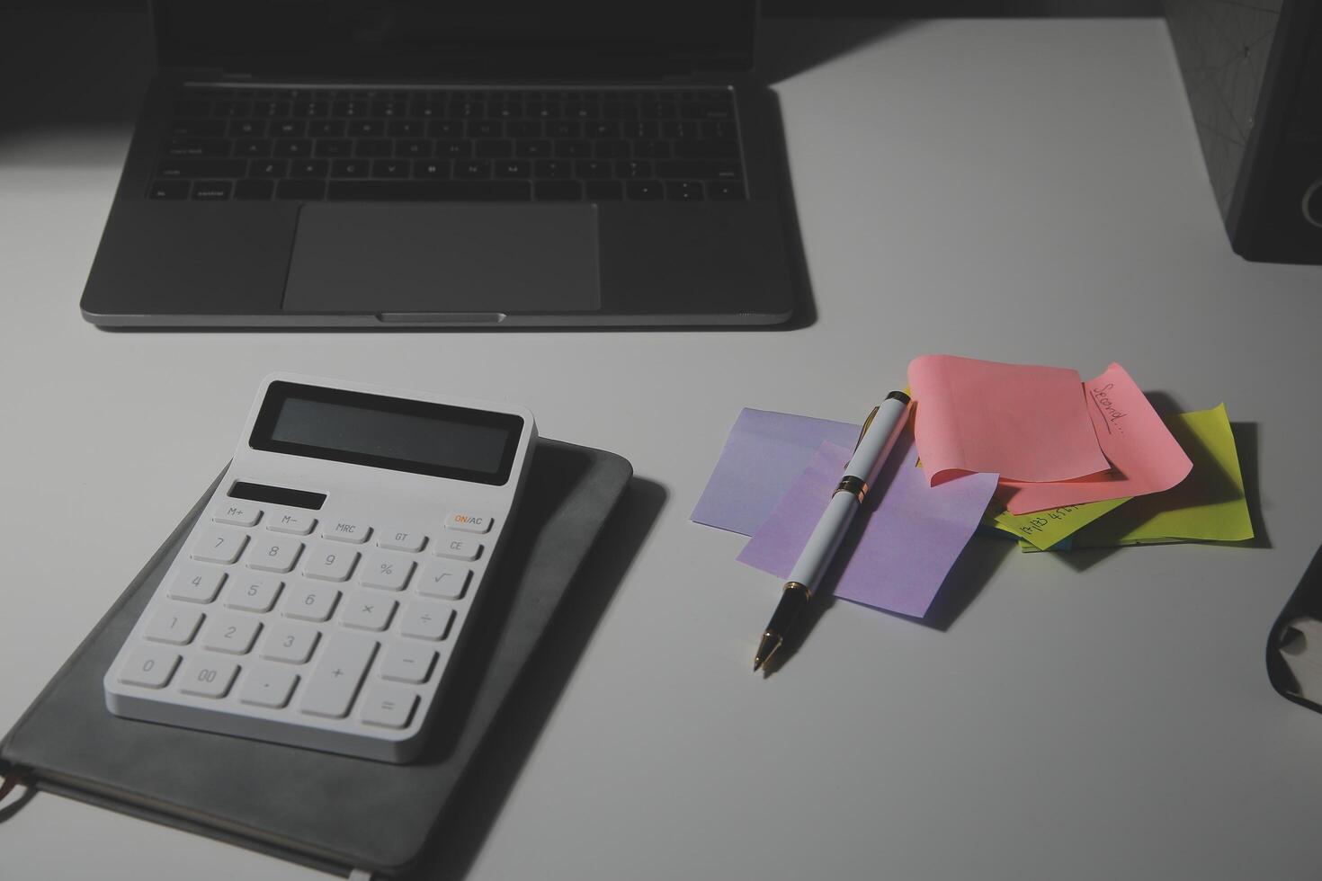 Studio workspace with laptop computer and office supplies. Work from ...