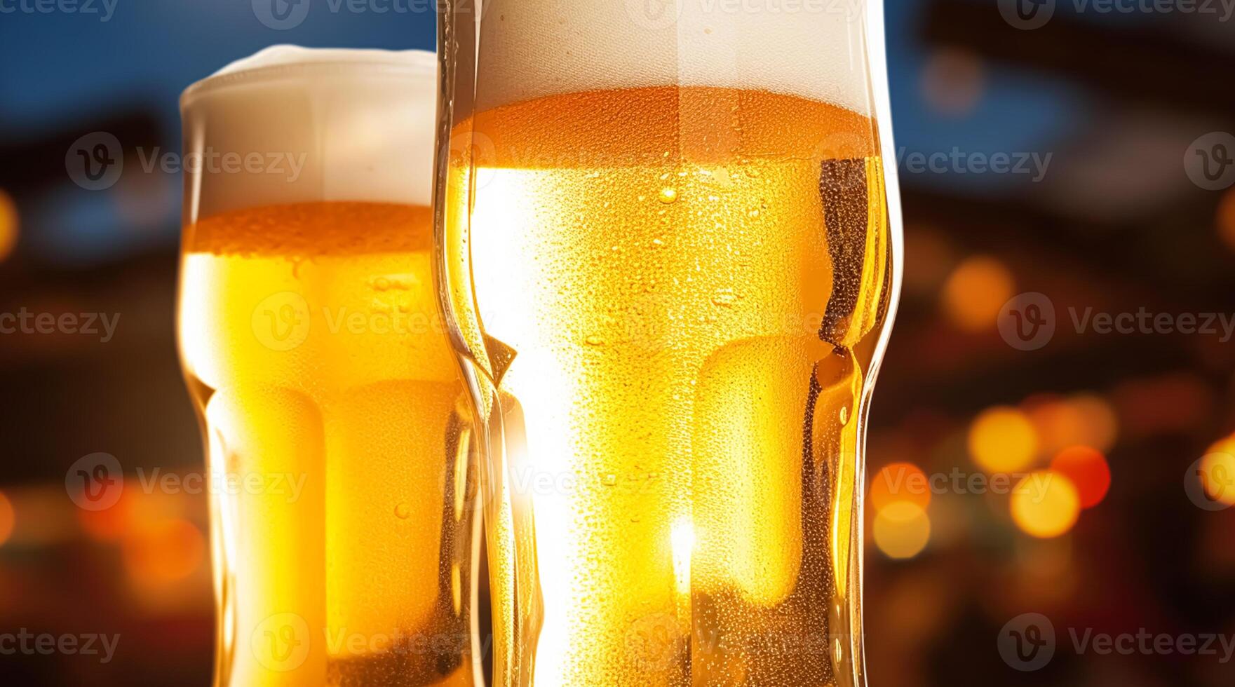 AI generated Glasses of cold beer with foam, pint of original premium beer drink, alcohol ...