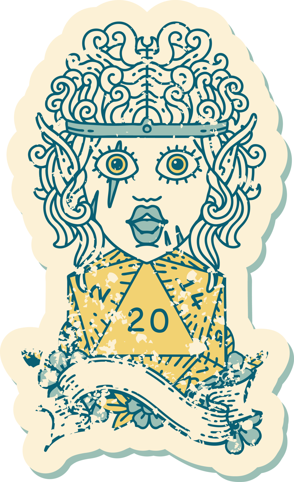 Retro Tattoo Style Elf Barbarian Character With Natural Twenty Dice Roll 41007018 Png