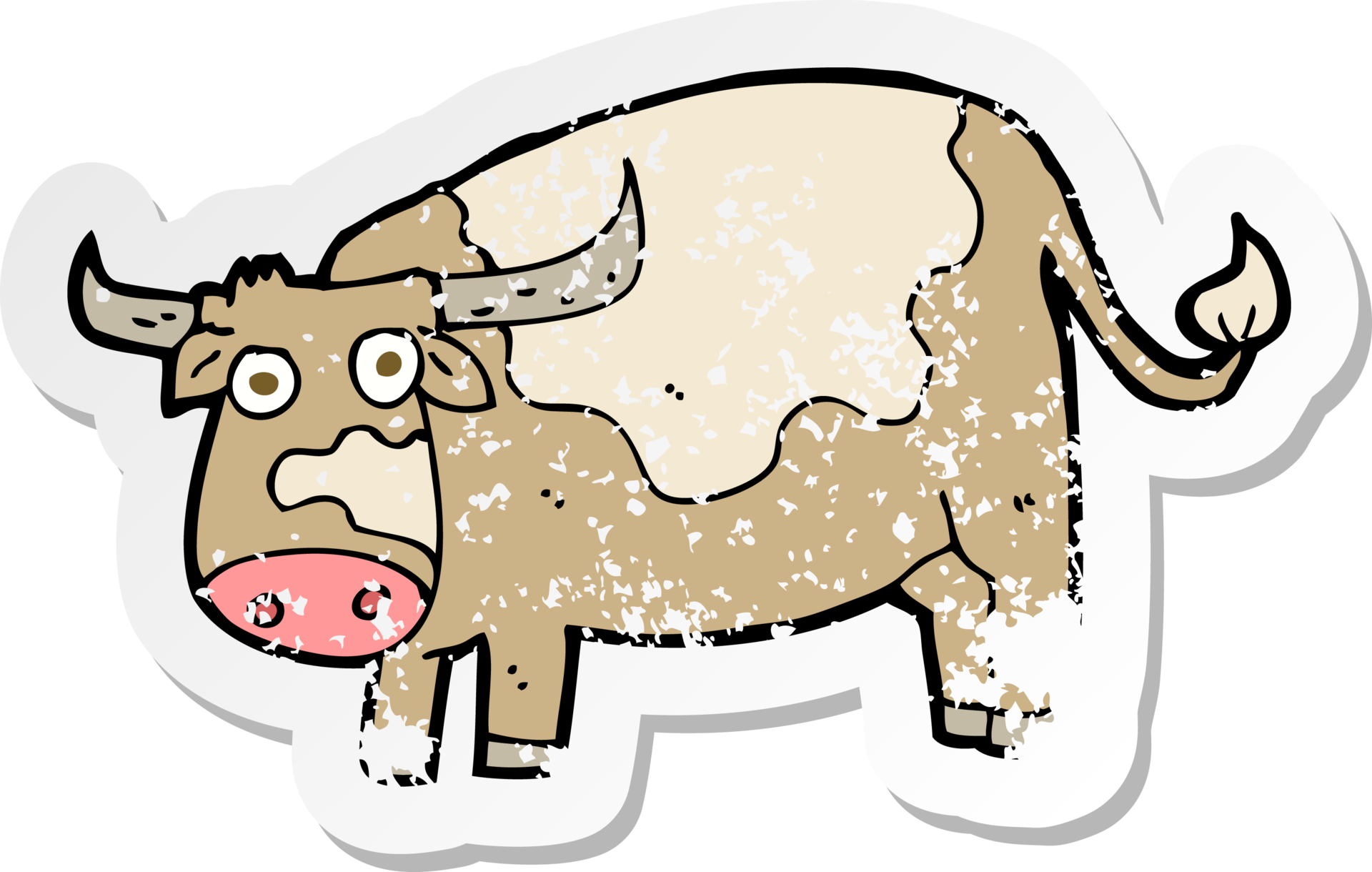 Pegatina Retro Angustiada De Una Vaca De Dibujos Animados 41007065 Png