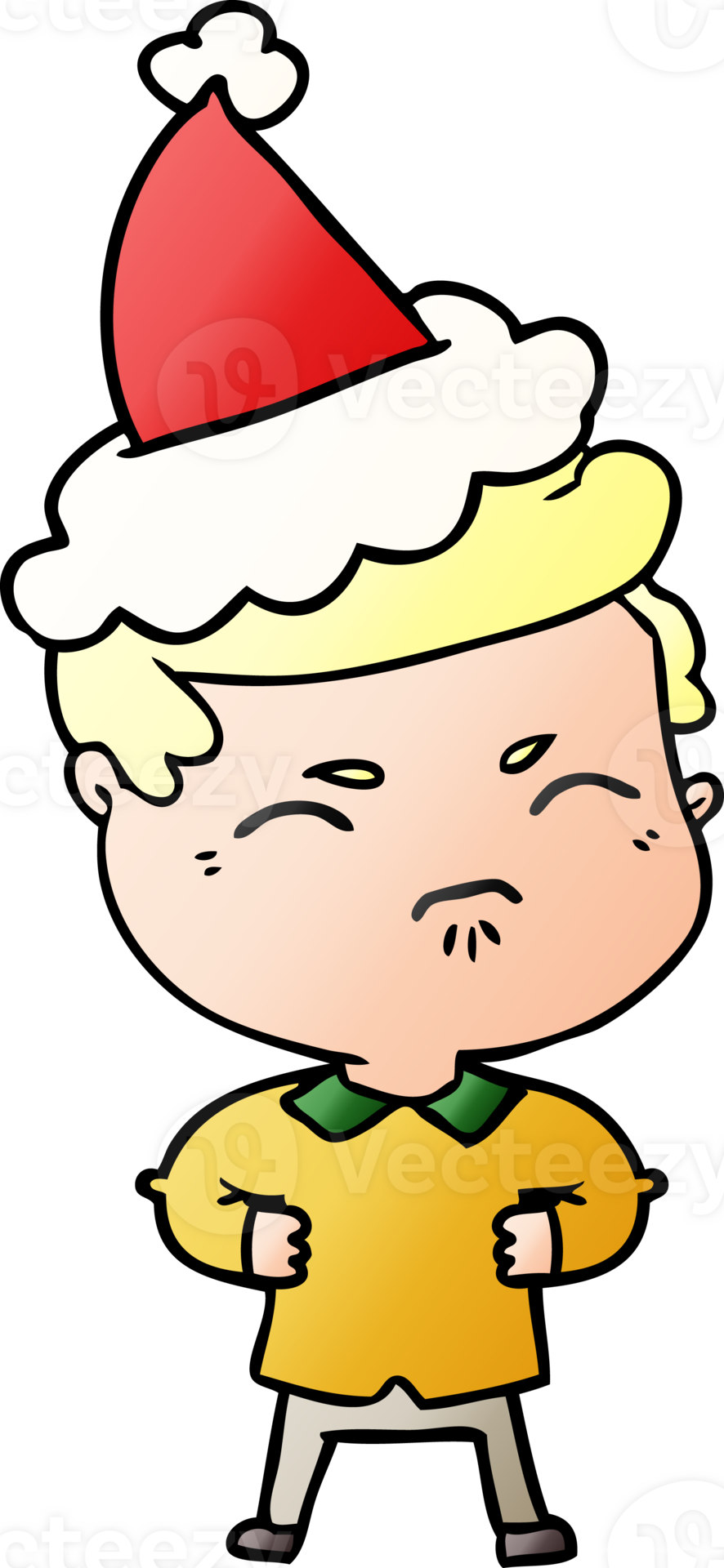 Hand Drawn Gradient Cartoon Of A Annoyed Man Wearing Santa Hat 41007079 Png