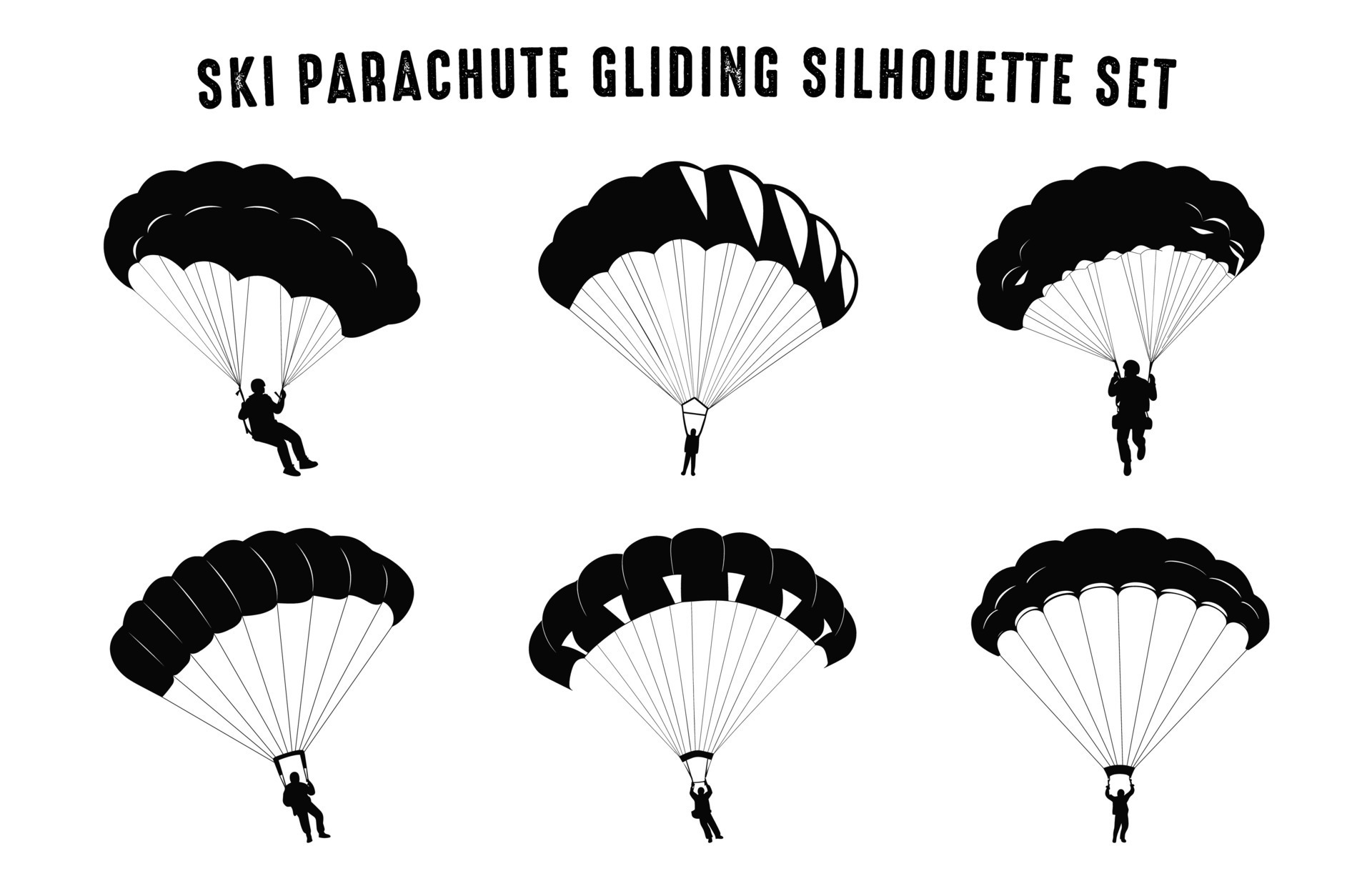 Ski parachute gliding silhouette vector bundle, Paraglider Parasailing ... Ski parachute gliding silhouette vector bundle, Paraglider Parasailing ...
