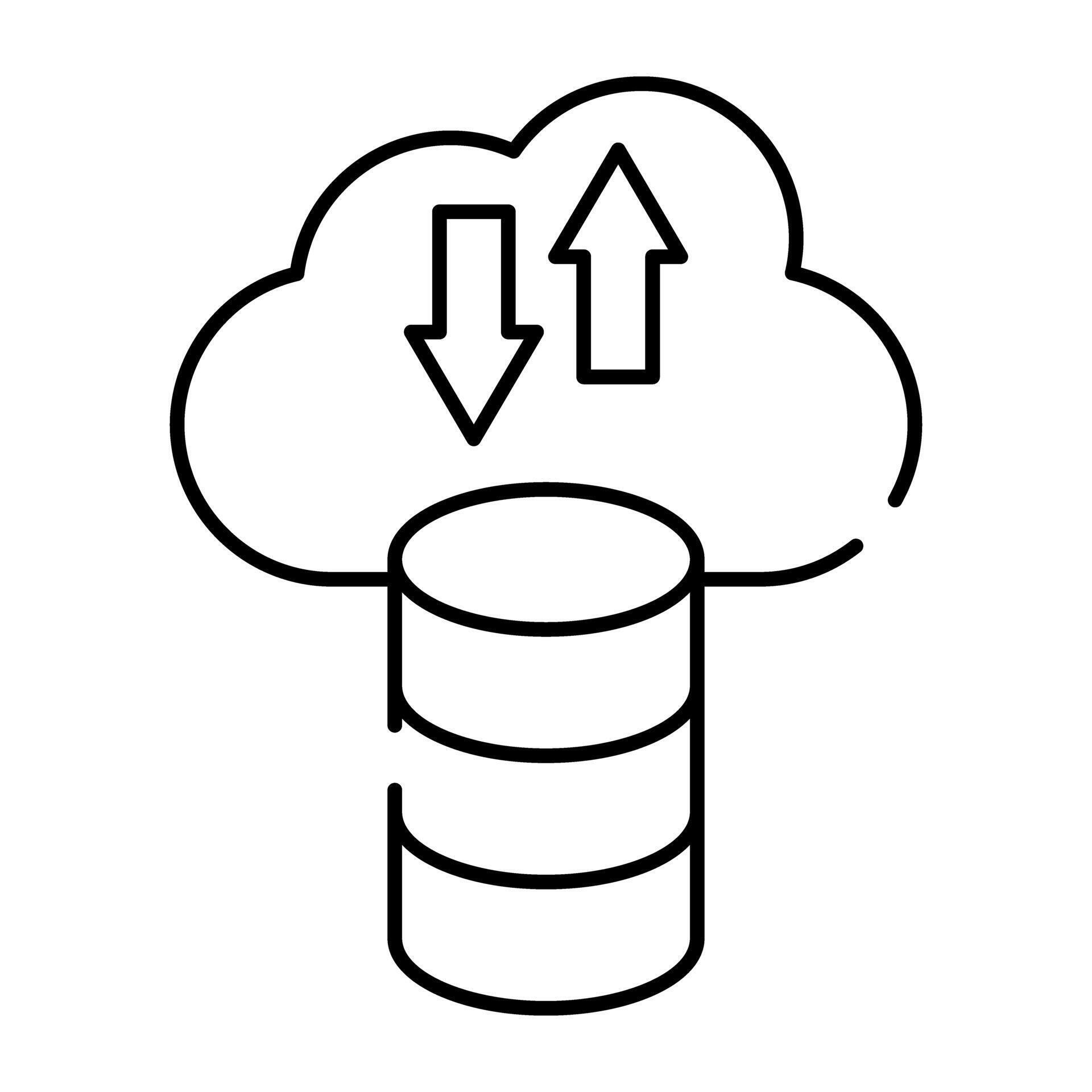 Two way arrows with cloud and database, icon of cloud data transfer ...