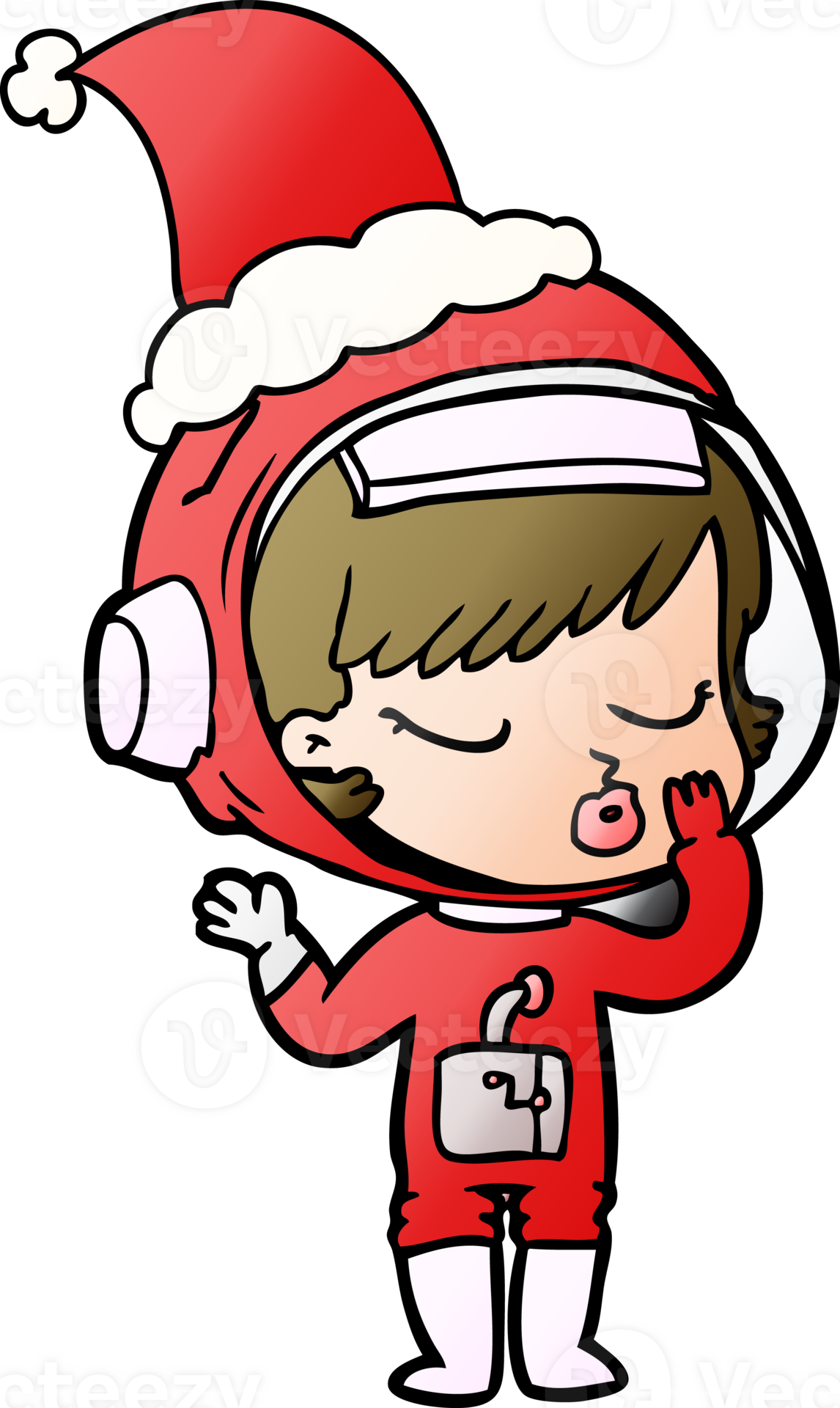 Hand Drawn Gradient Cartoon Of A Pretty Astronaut Girl Wearing Santa