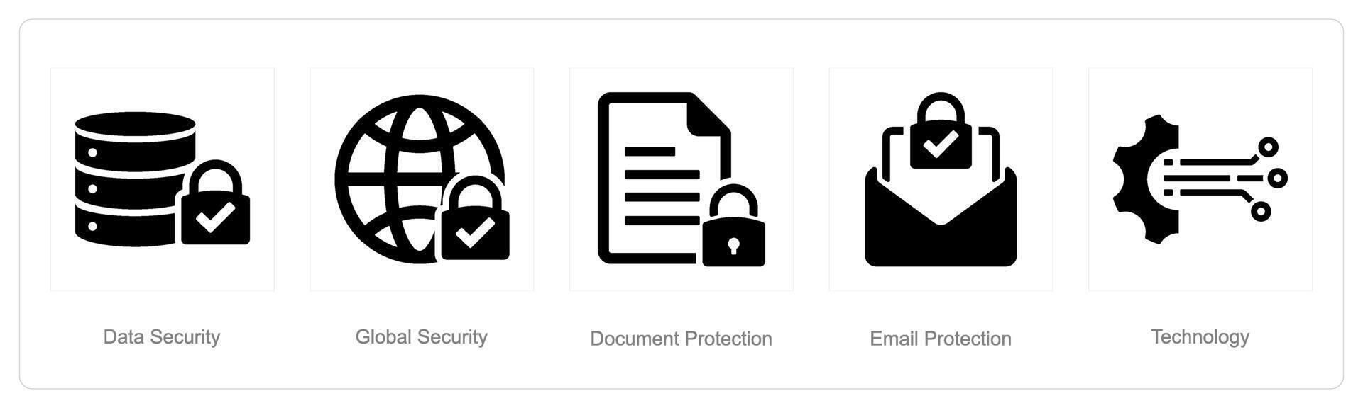A set of 5 Cyber Security icons as data security, global security, document protection 41025878 ...