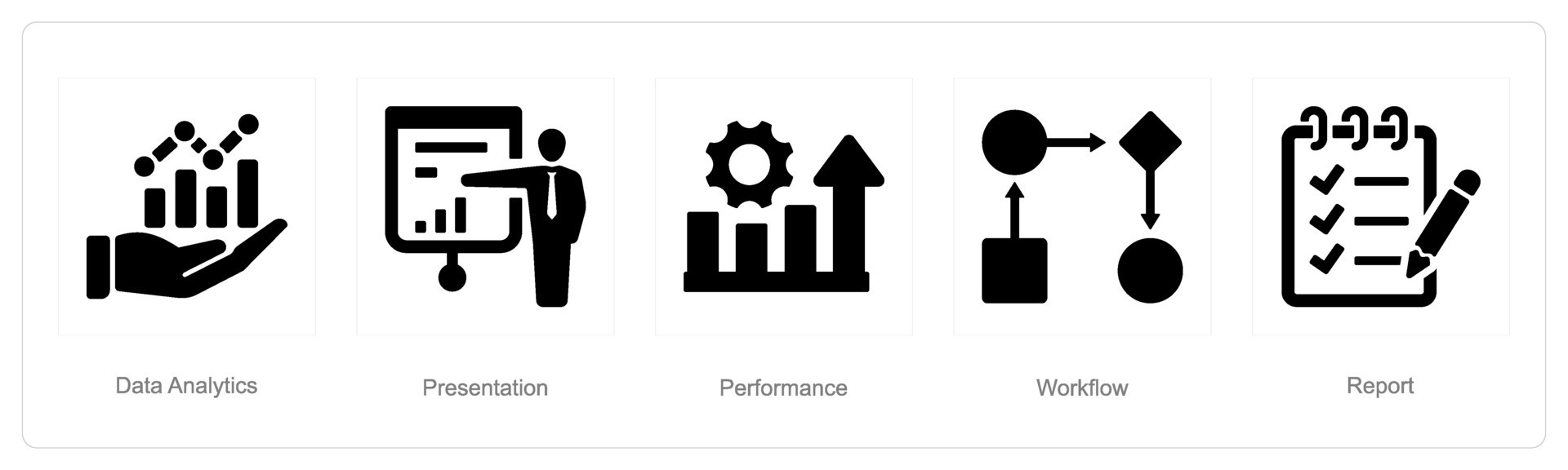 A set of 5 Data analysis icons as data analytics, presentation ...