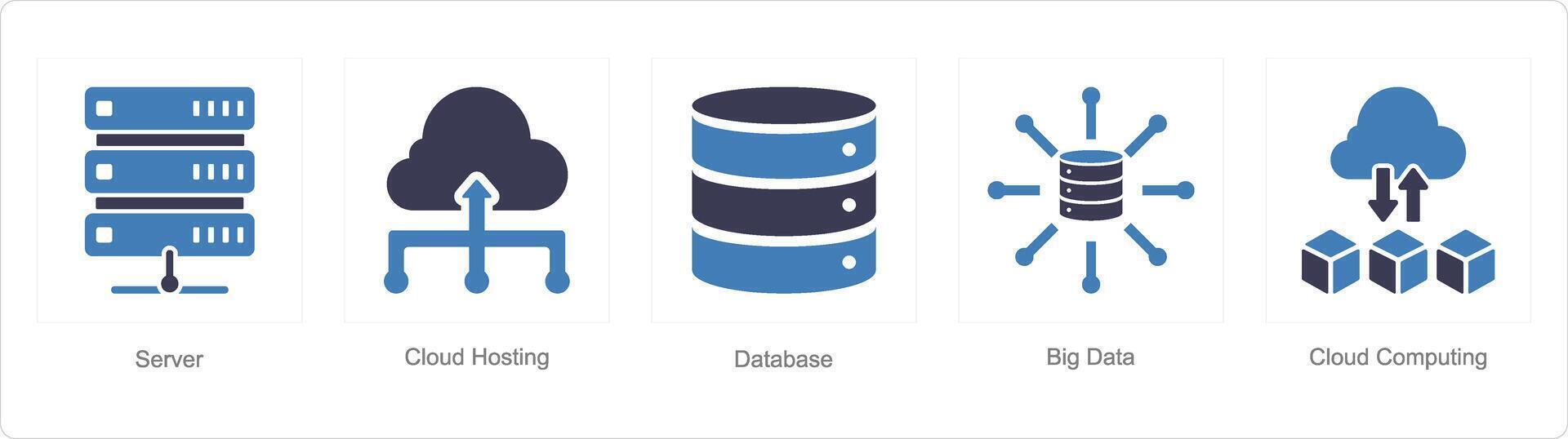 A set of 5 Data analysis icons as server, cloud hosting, database 41026934 Vector Art at Vecteezy