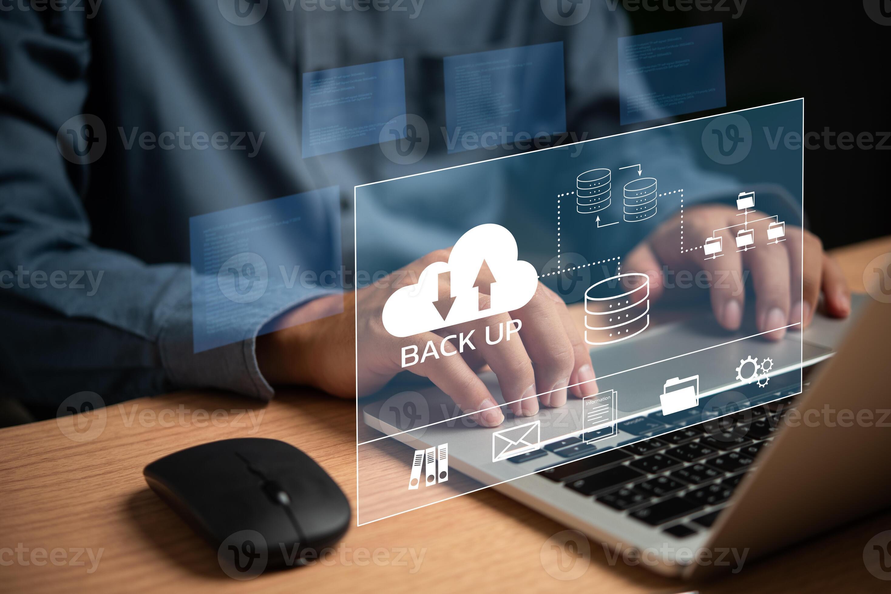 Businessman Interacting with a Backup Interface virtual cloud network ...