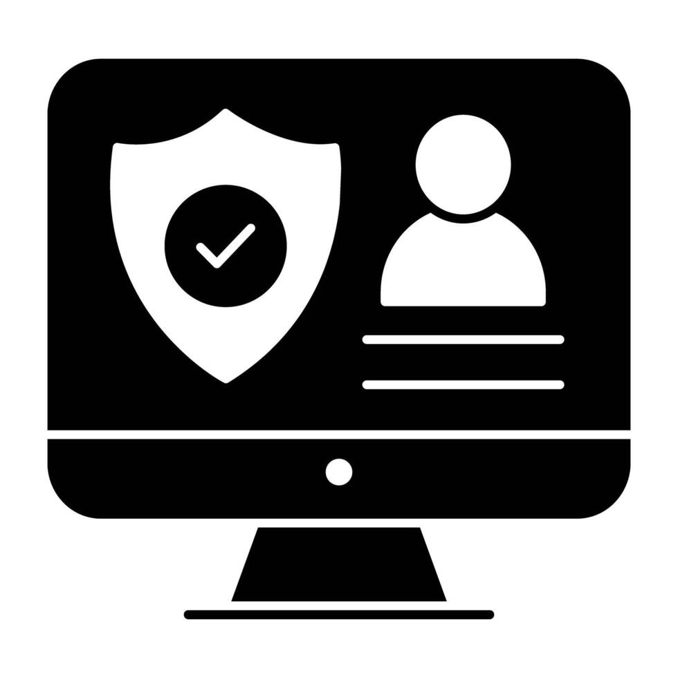 Avatar with shield inside monitor denoting concept of profile security ...
