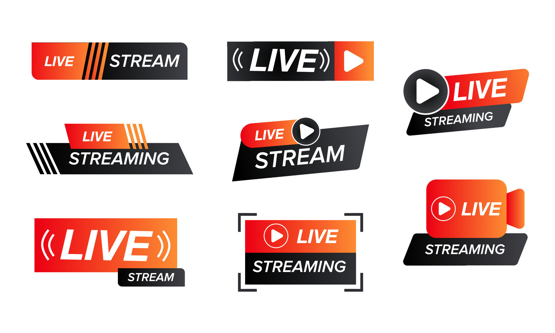 Collection of modern live stream icons and badges in different styles ...