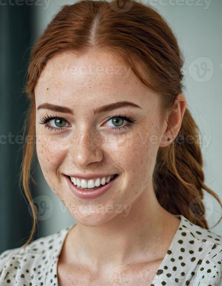 Ai Generated Redhead Woman Office Portrait Happy Smiling Lady With