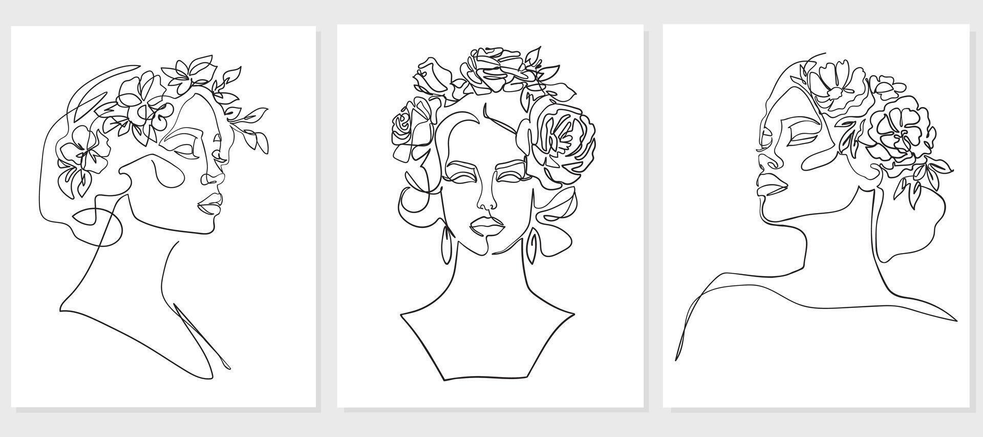 Set Of Woman Portrait Simple Minimalist Vector Illustration Of