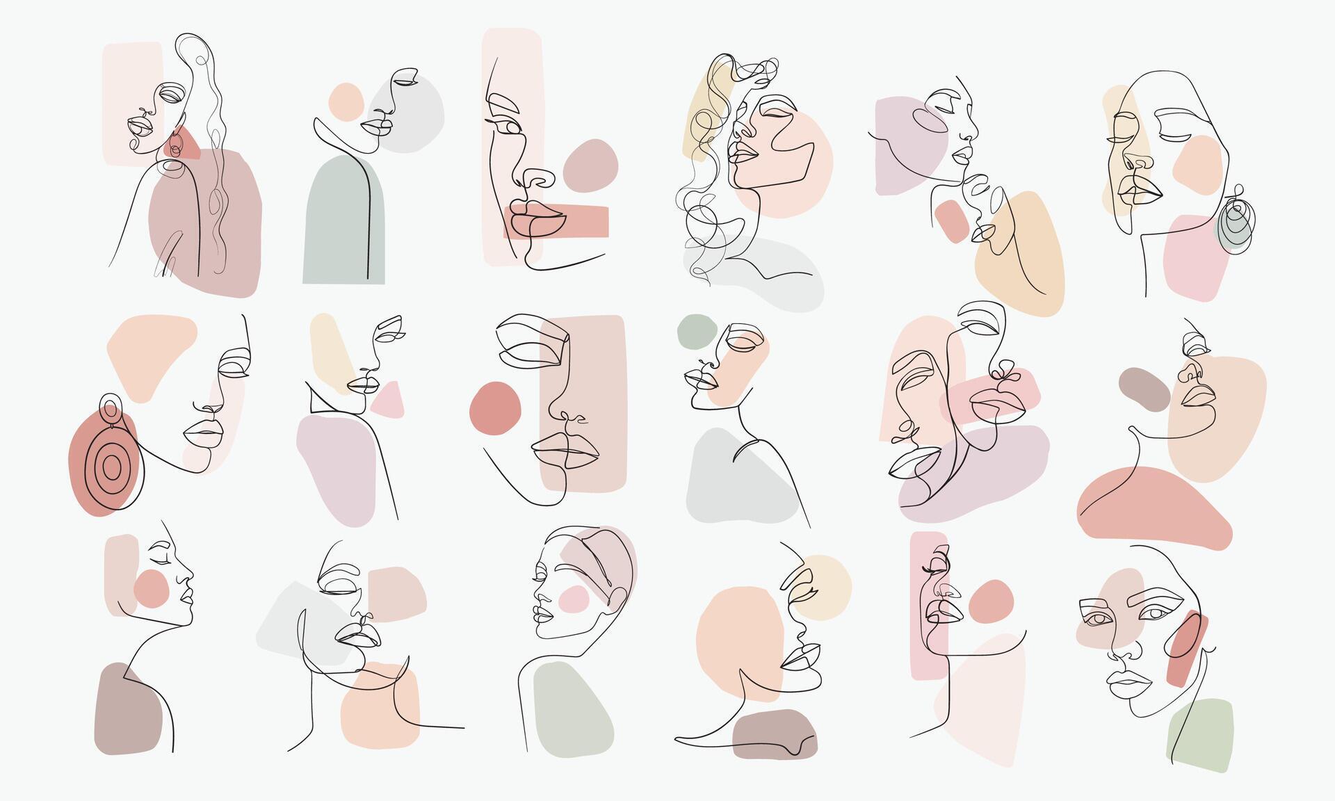 Set Of Portraits Simple Minimalist Vector Illustration Of Beautiful
