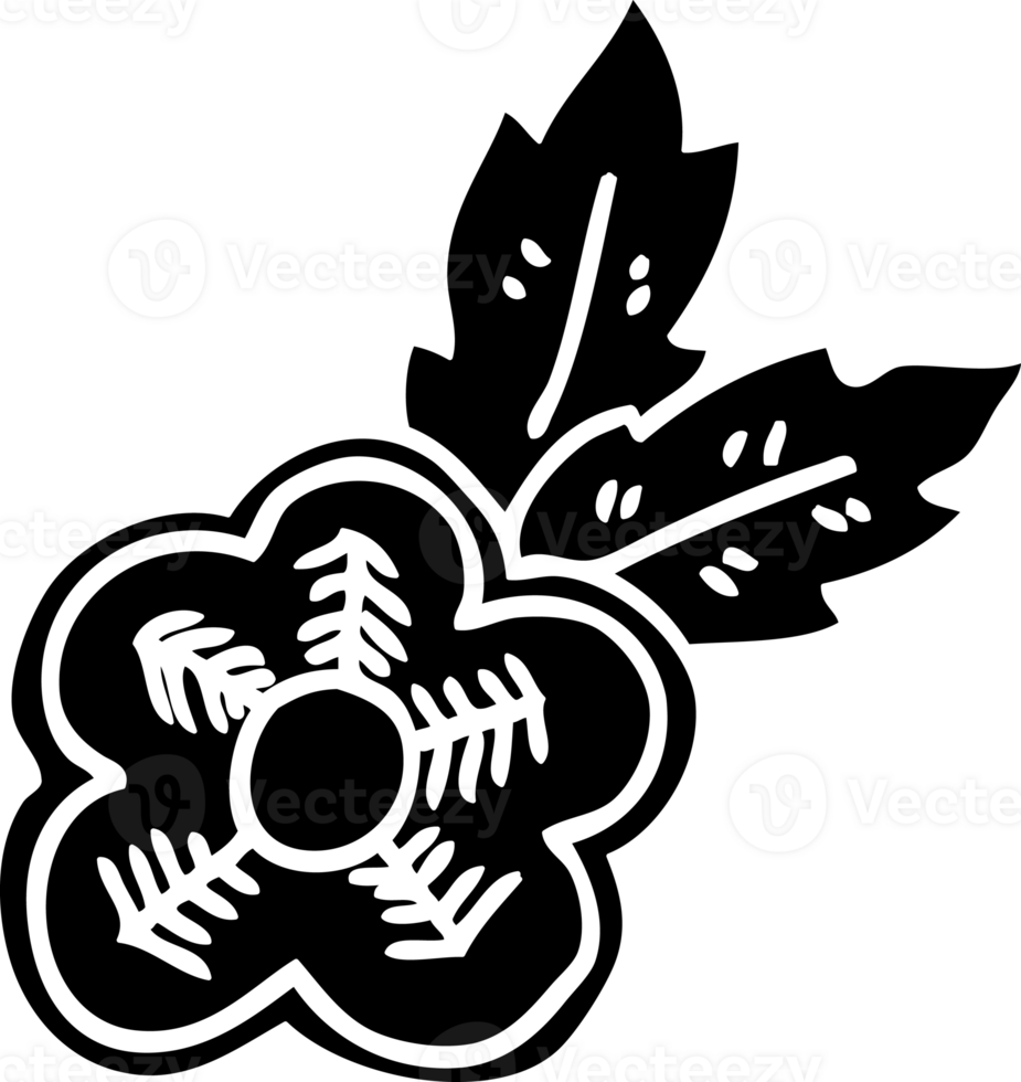 Line Drawing Cartoon Rose Tattoo Symbol Solid Black Icon 41051415 Png