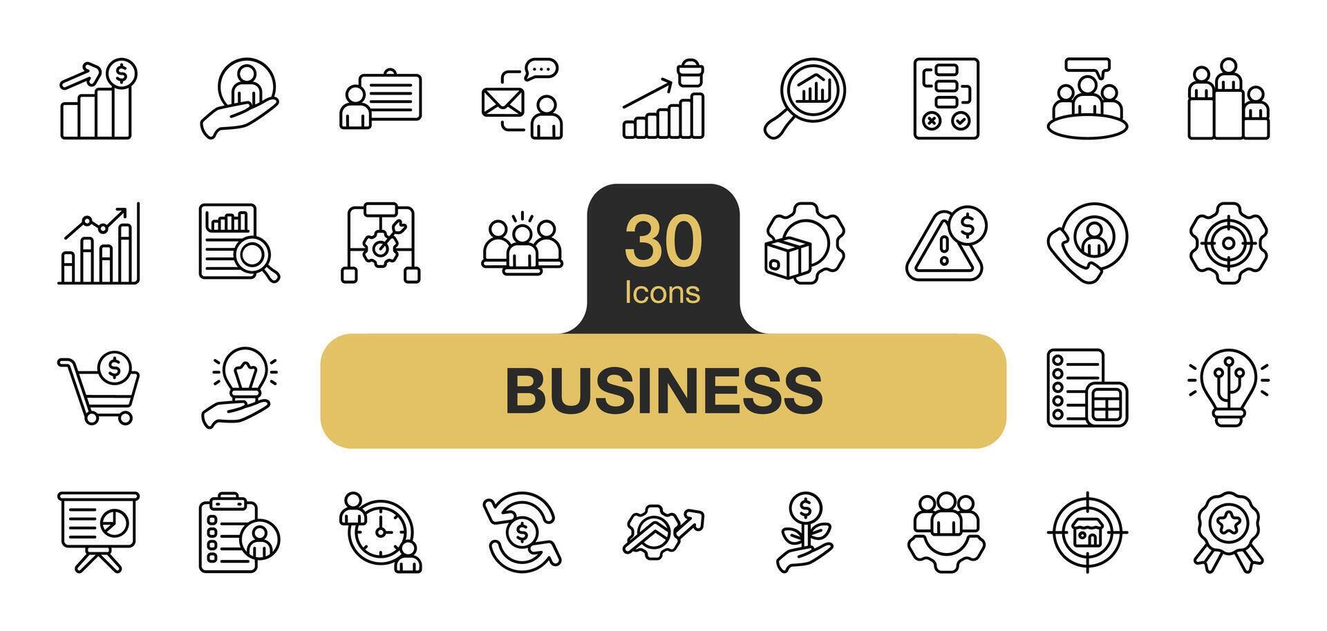 Set of 30 Business icon element set. Includes Data, analysis, marketing ...
