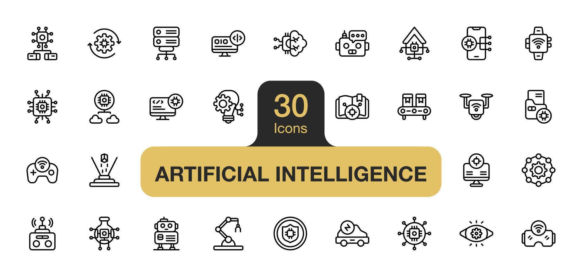Set of 30 Artificial Intelligence icon element sets. Includes ...