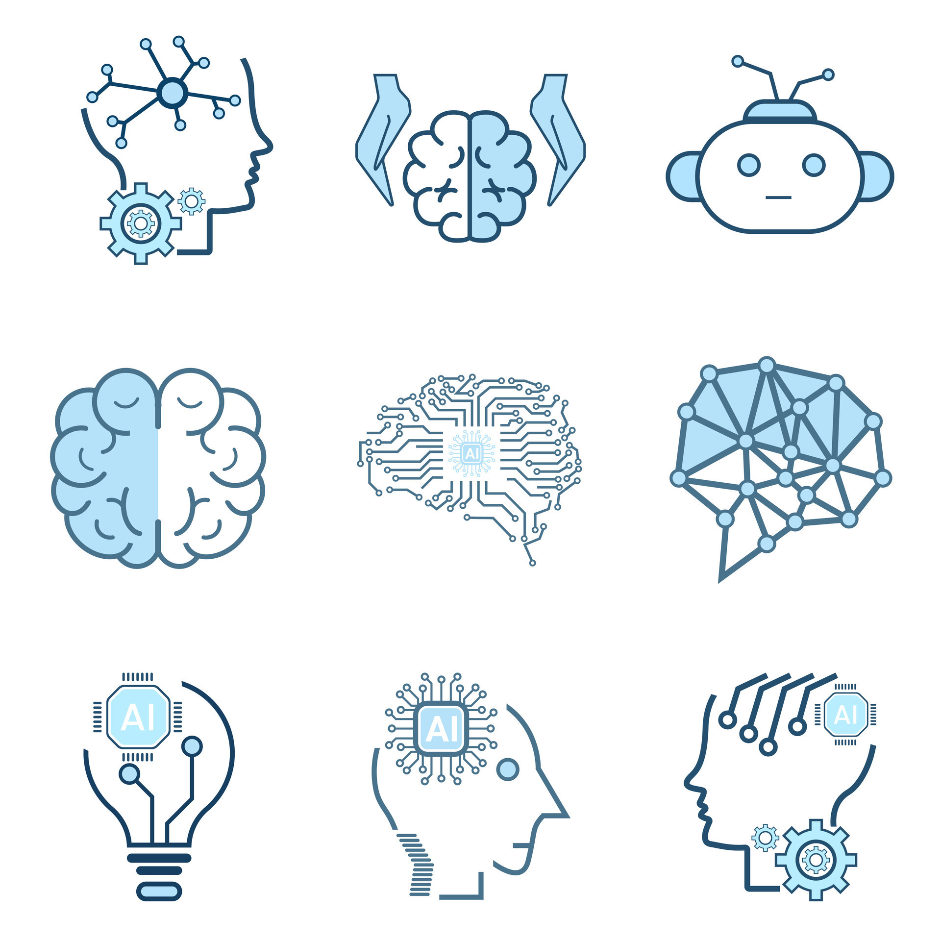 Groups Of Ai Symbols Artificial Ai Icons Collection Isolated Lined Machine Ai Icon Set Of