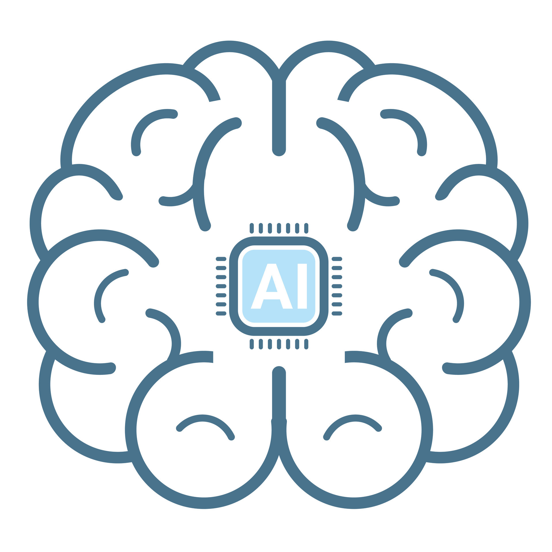 Brain Of Artificial Intelligence Icons Symbols Collection Isolated