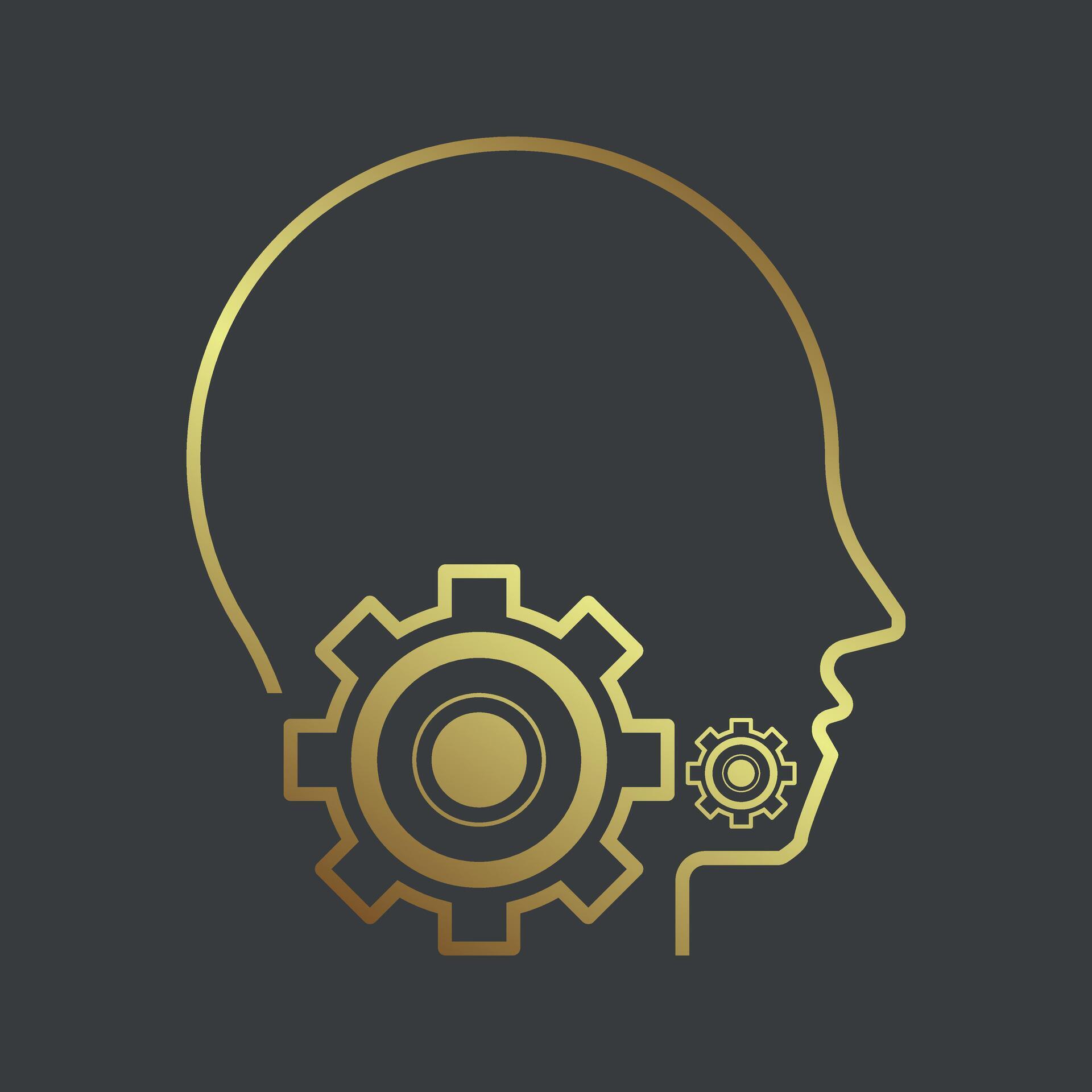 Gold head of AI icon, Premium symbol of AI. AI elegrant on dark ...