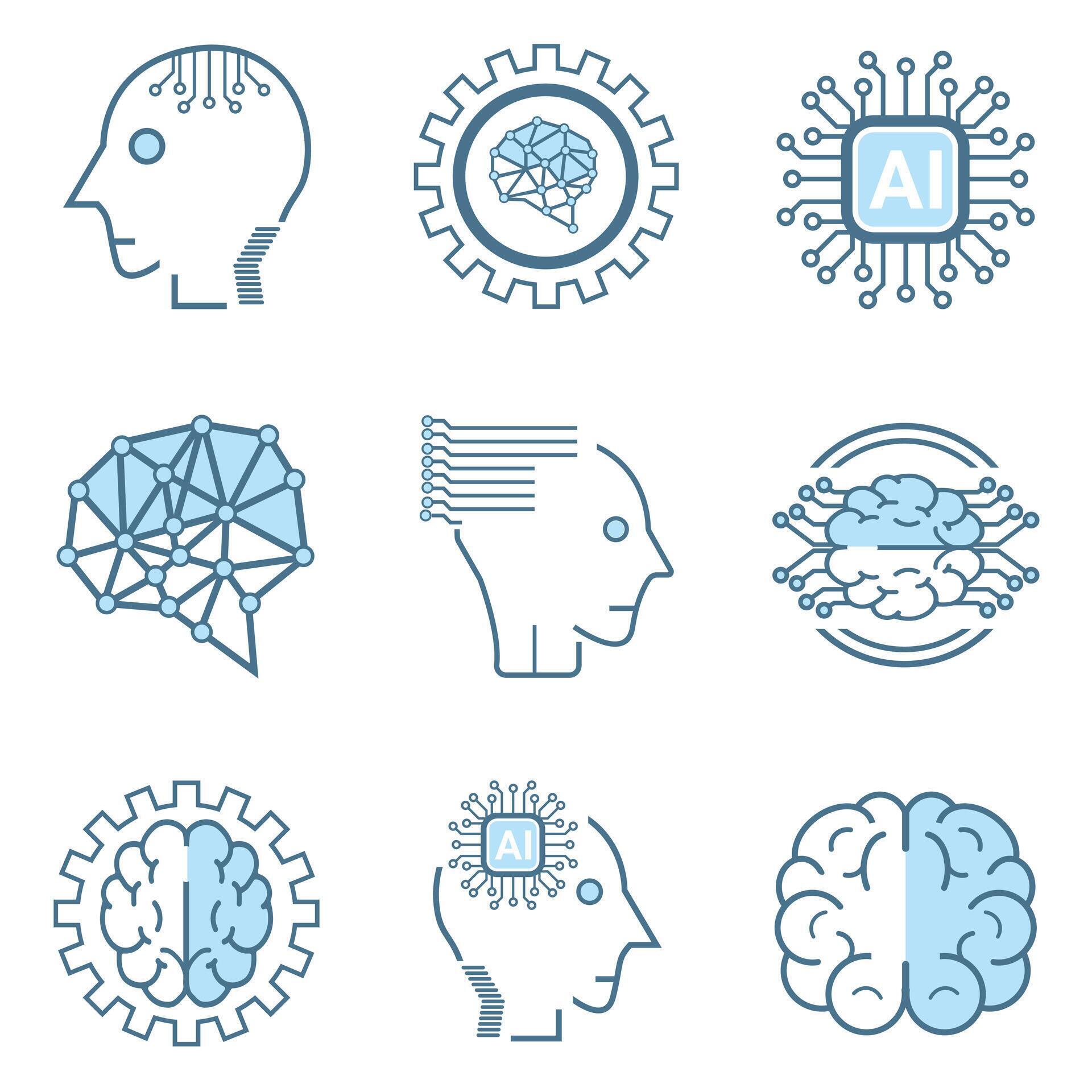 AI icon, smart AI and robotic and cloud computing network digital AI ...