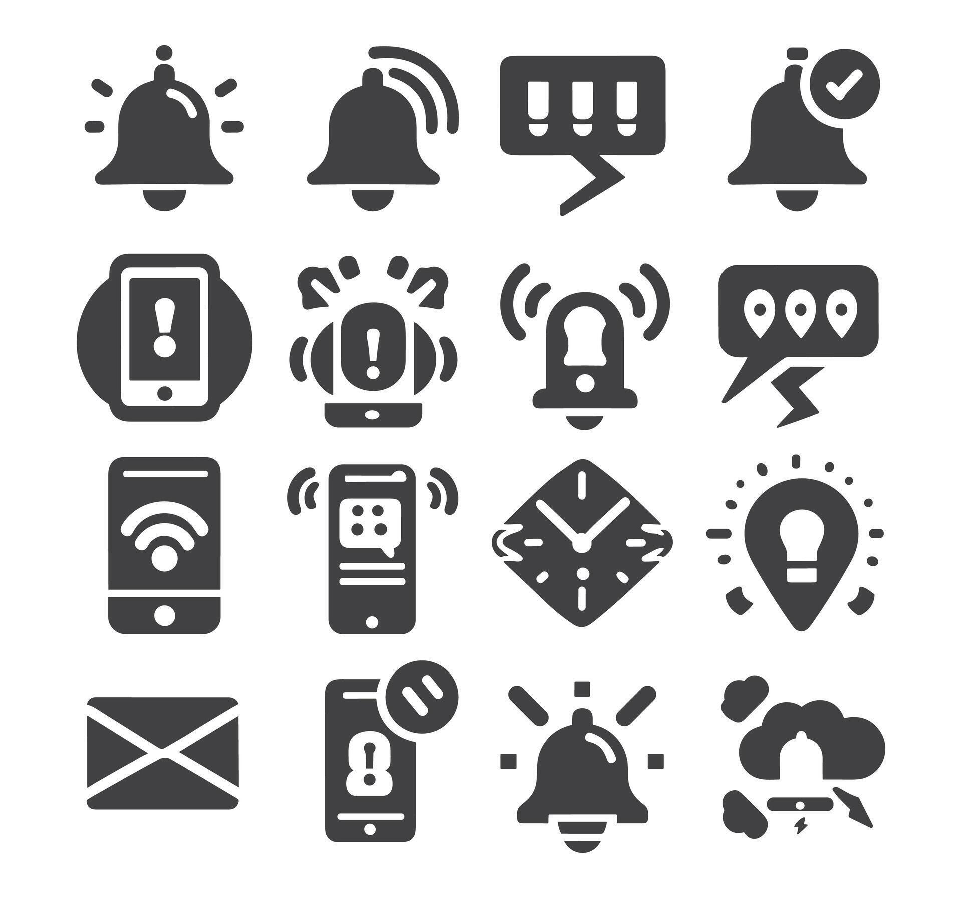 Notification Bell Icon Set Notice Message Alarm Symbolincoming Inbox