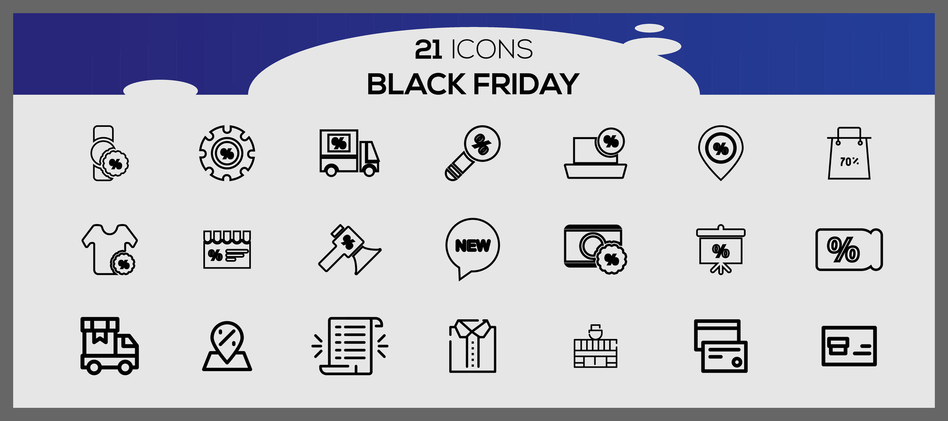 Black friday lineal fill icons pack vector. Black friday sale icon set ...