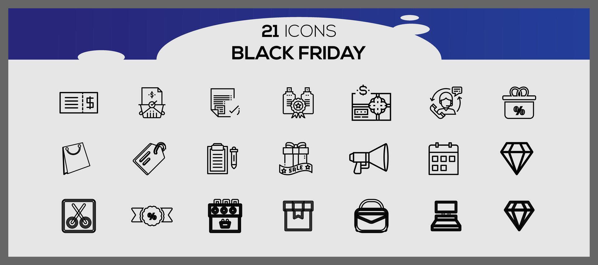 Black friday lineal fill icons pack vector. Black friday sale icon set ...