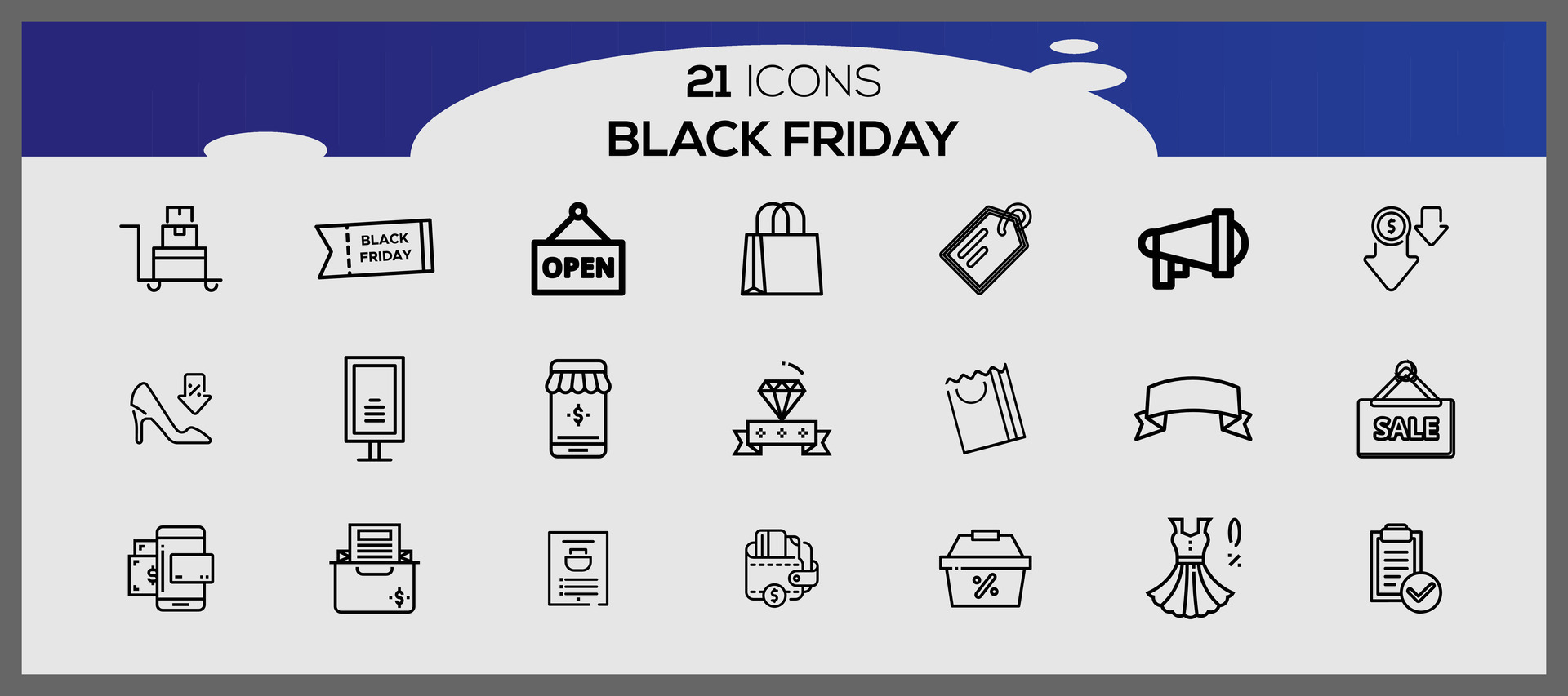 Black friday lineal fill icons pack vector. Black friday sale icon set ...