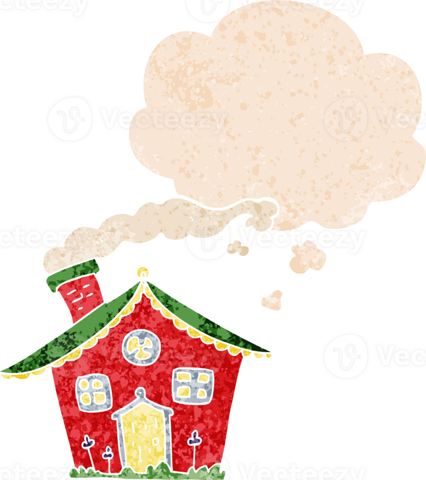 cartoon house with thought bubble in grunge distressed retro textured style 41146492 PNG