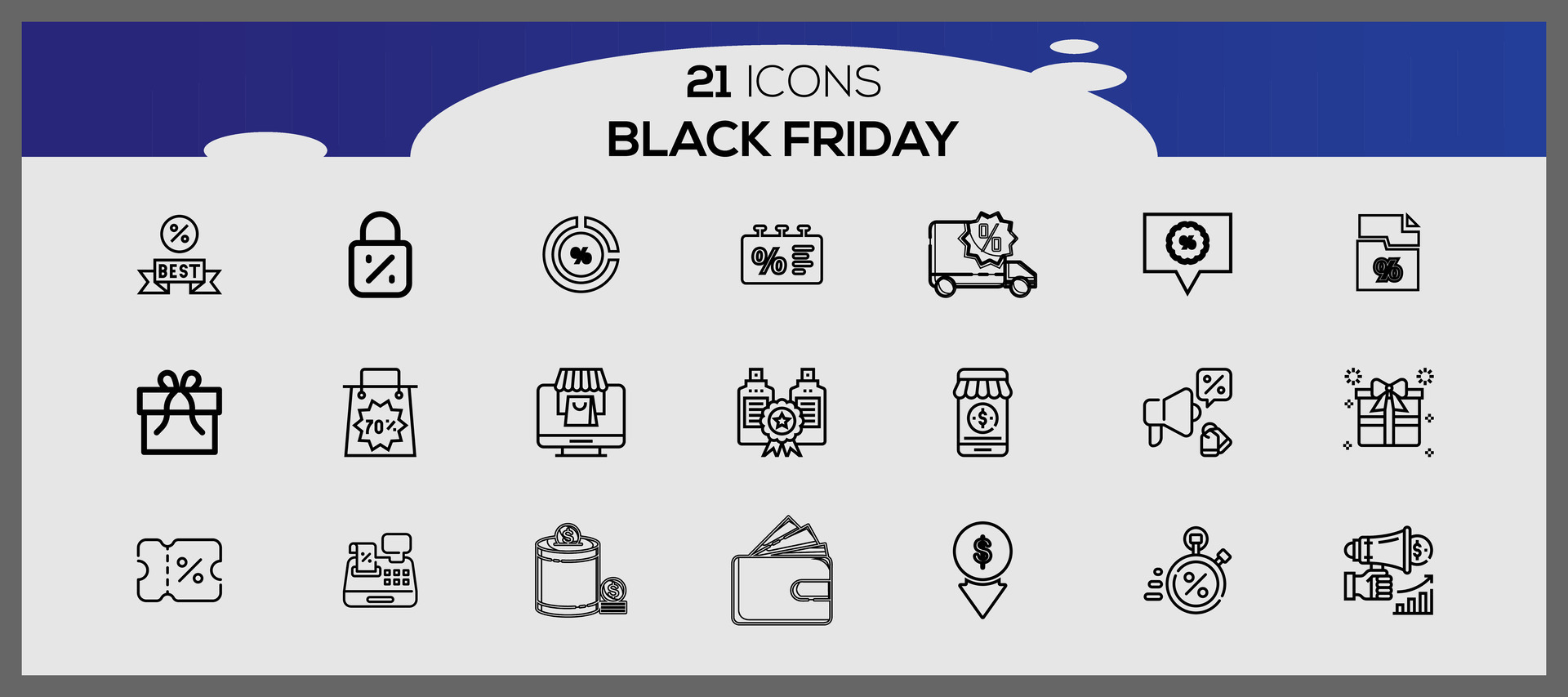 Black friday lineal fill icons pack vector. Black friday sale icon set ...