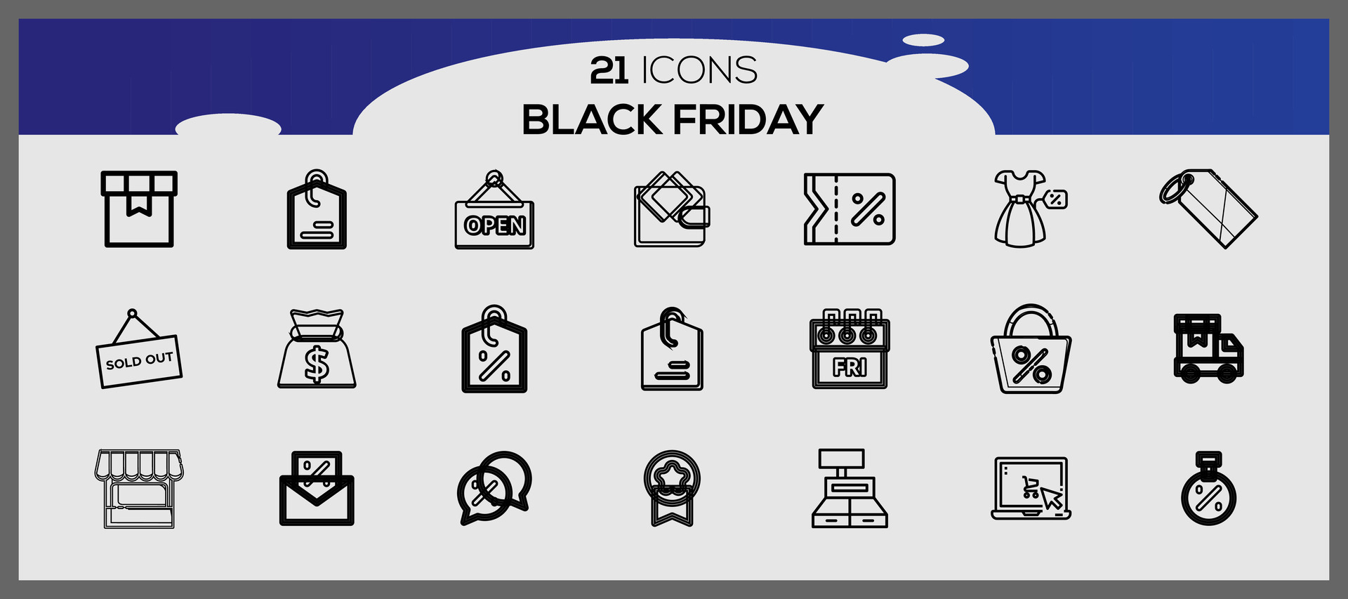 Black friday lineal fill icons pack vector. Black friday sale icon set ...