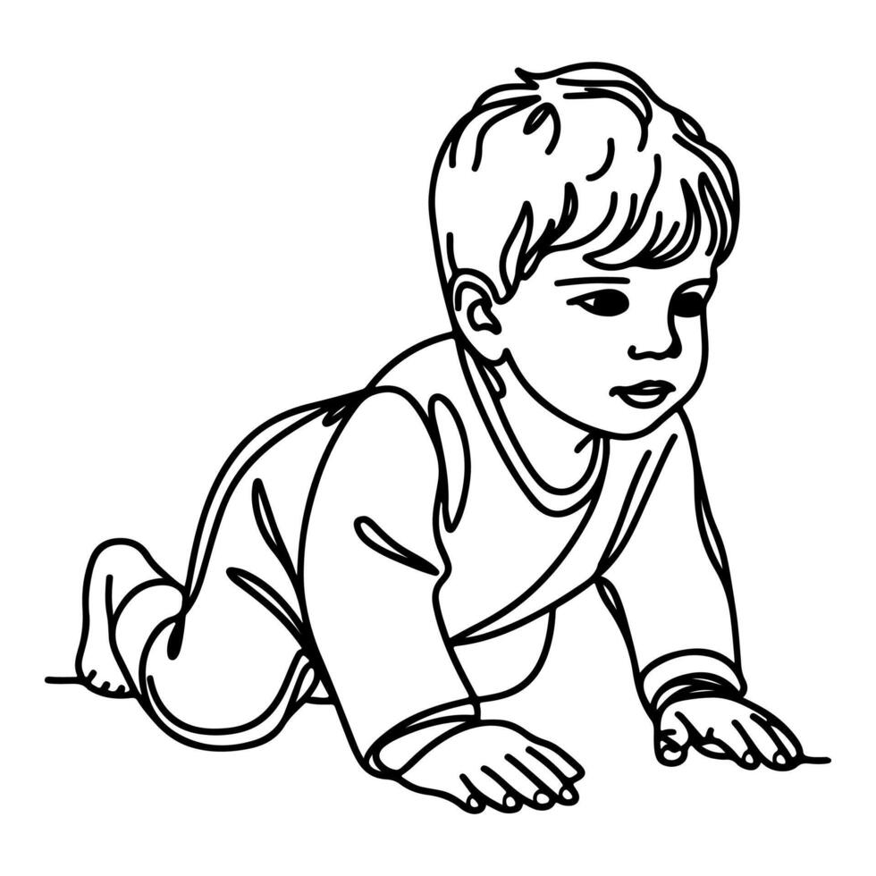Continuous one black line art hand drawing child crawling doodles ...