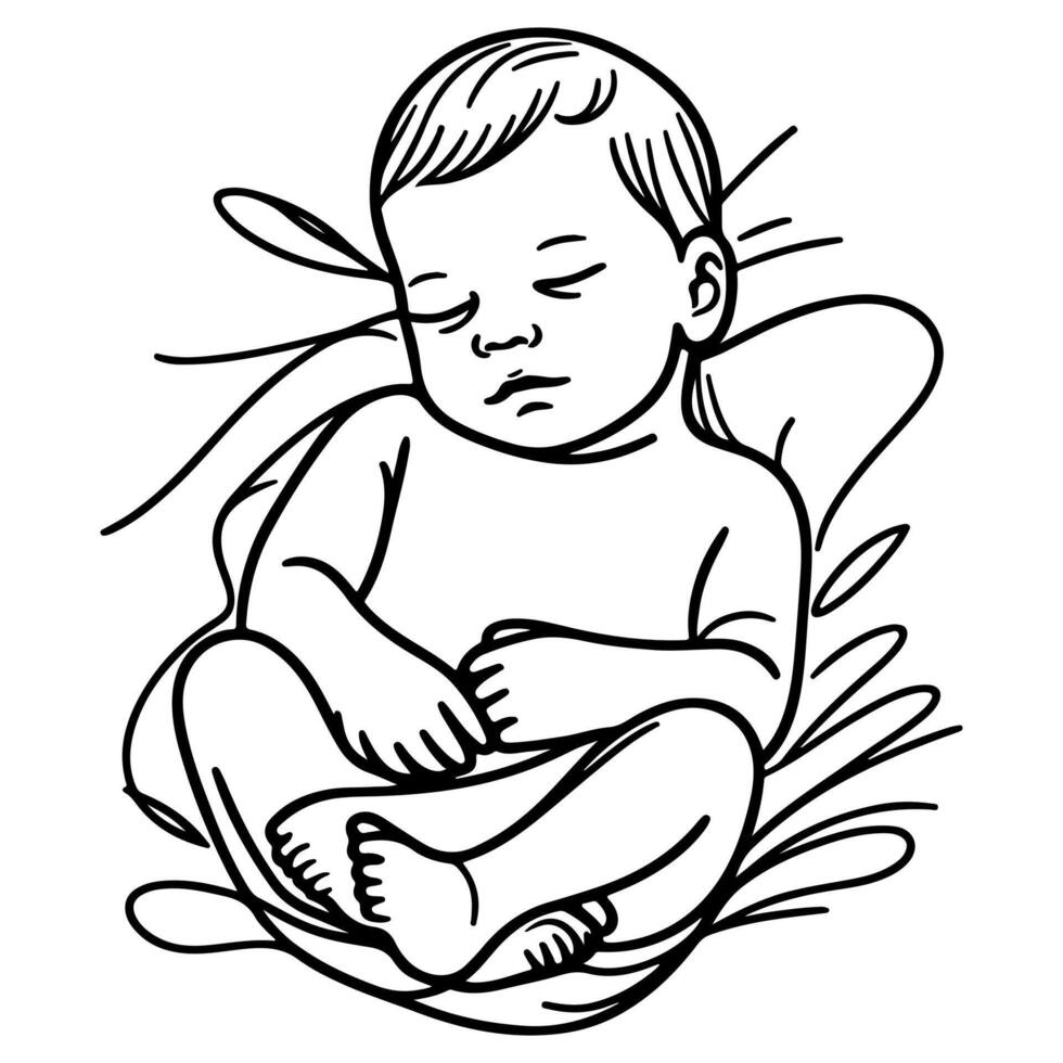 Continuous one black line art hand drawing newborn lying or sleeping ...