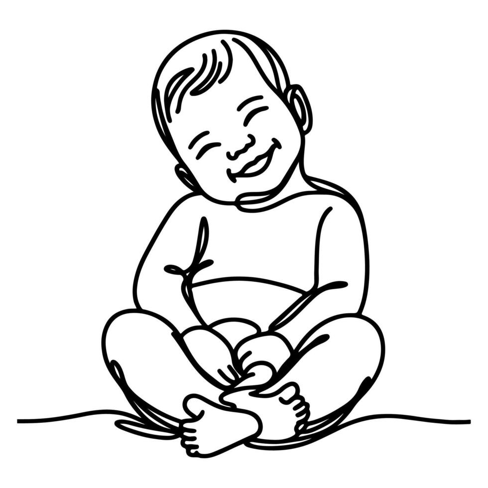 Continuous one black line art hand drawing child sitting alone doodles ...