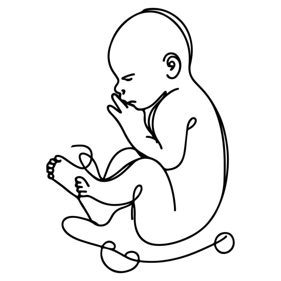 Continuous one black line art hand drawing newborn lying or sleeping ...