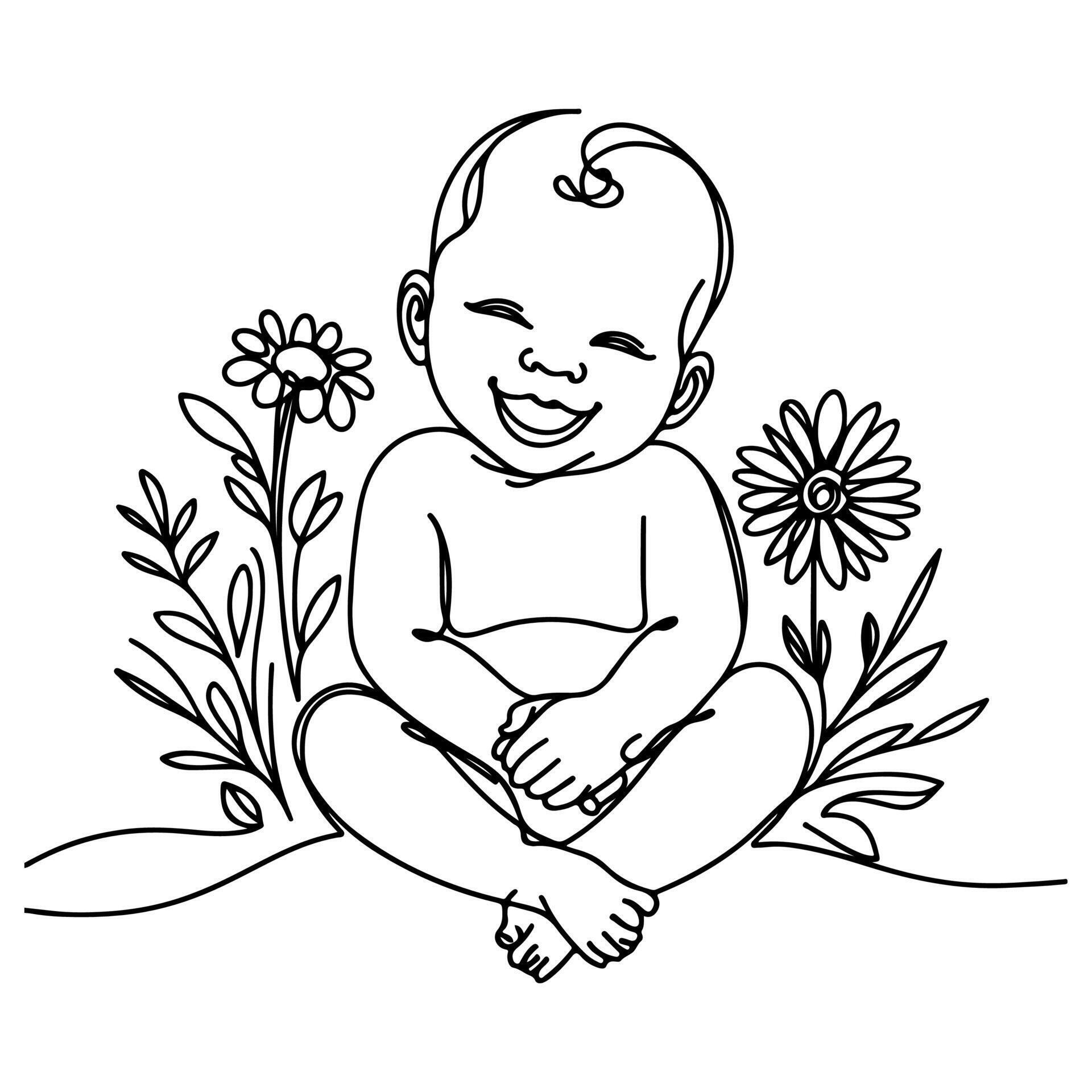 Continuous one black line art hand drawing child sitting alone doodles ...