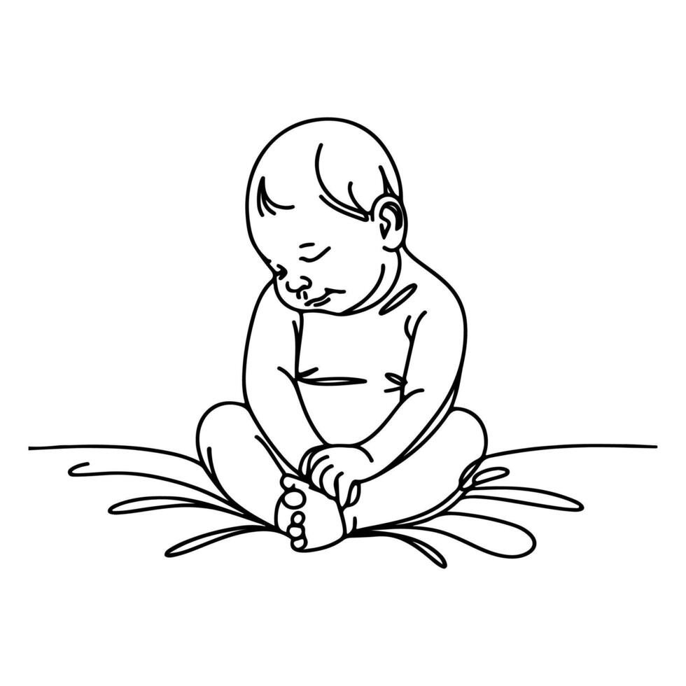 Continuous one black line art hand drawing newborn lying or sleeping ...