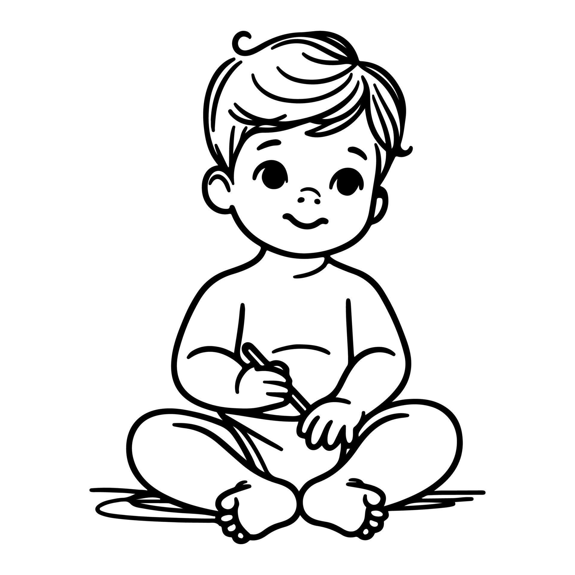 Continuous one black line art hand drawing child sitting alone doodles ...