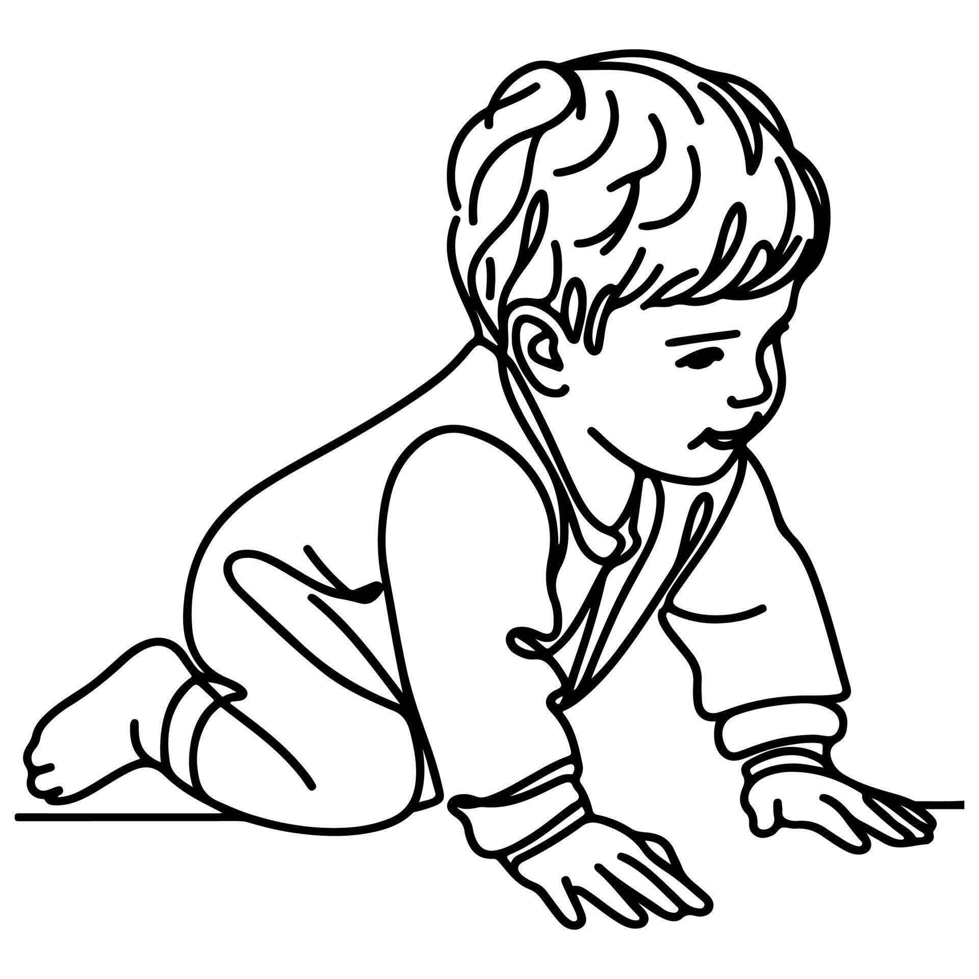 Continuous one black line art hand drawing child crawling doodles ...