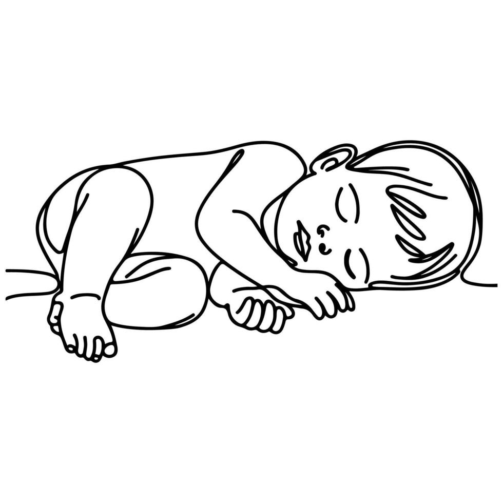 Continuous one black line art hand drawing newborn lying or sleeping ...