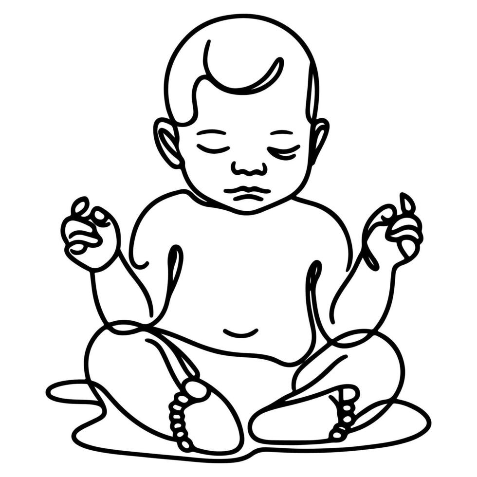 Continuous one black line art hand drawing newborn lying or sleeping ...