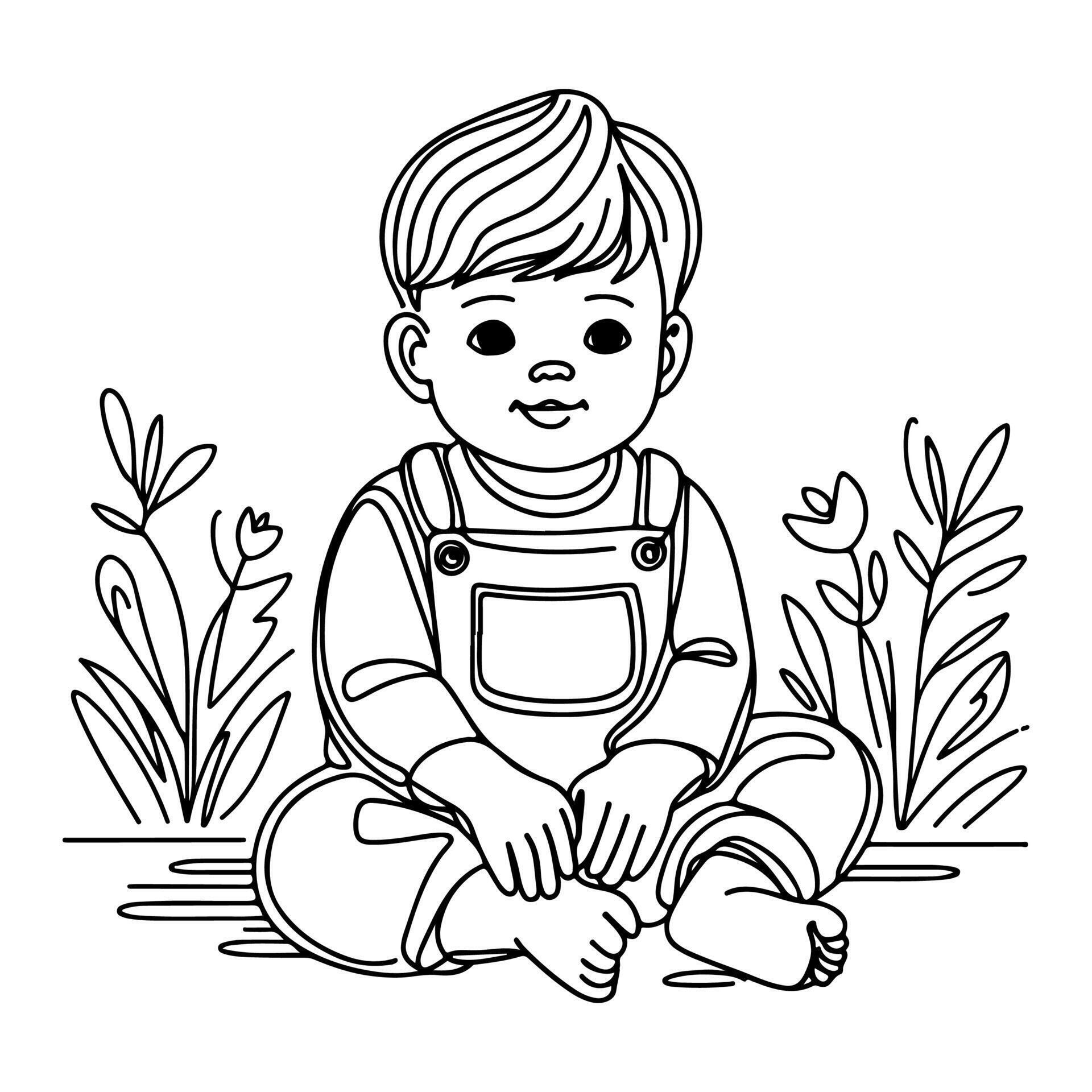 Continuous one black line art hand drawing child sitting alone doodles ...