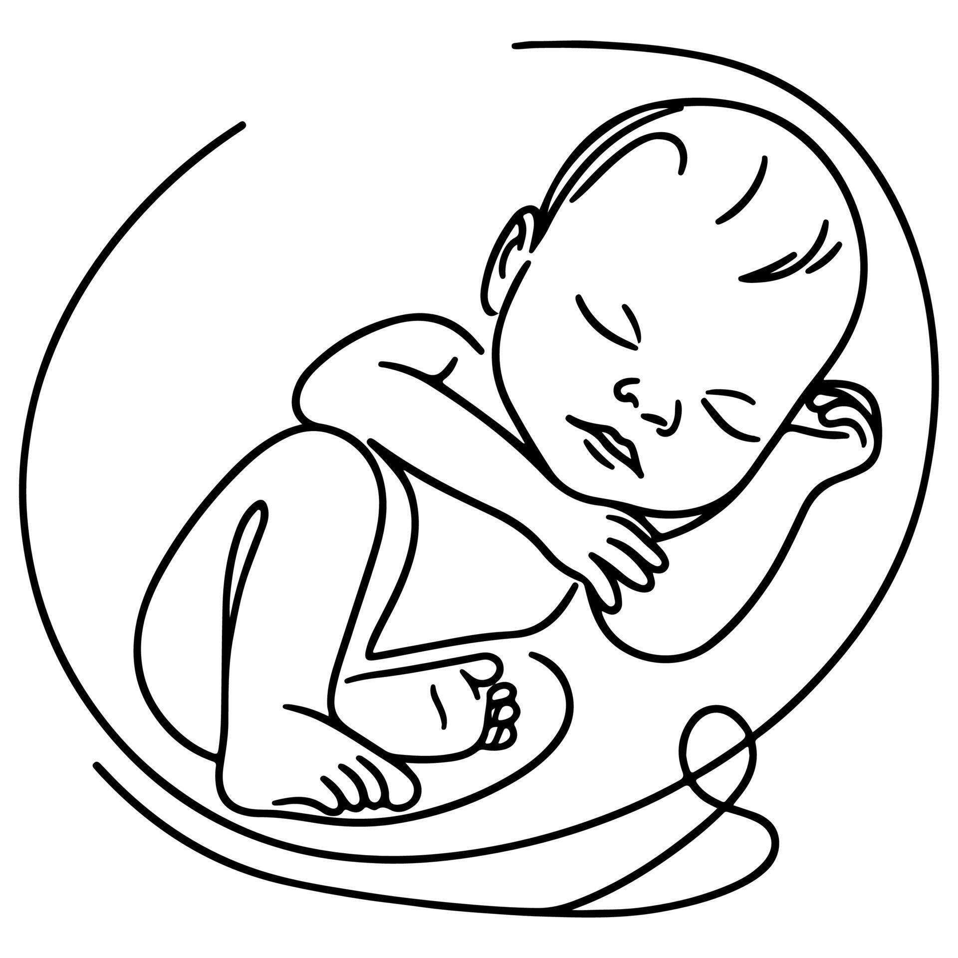 Continuous one black line art hand drawing newborn lying or sleeping ...