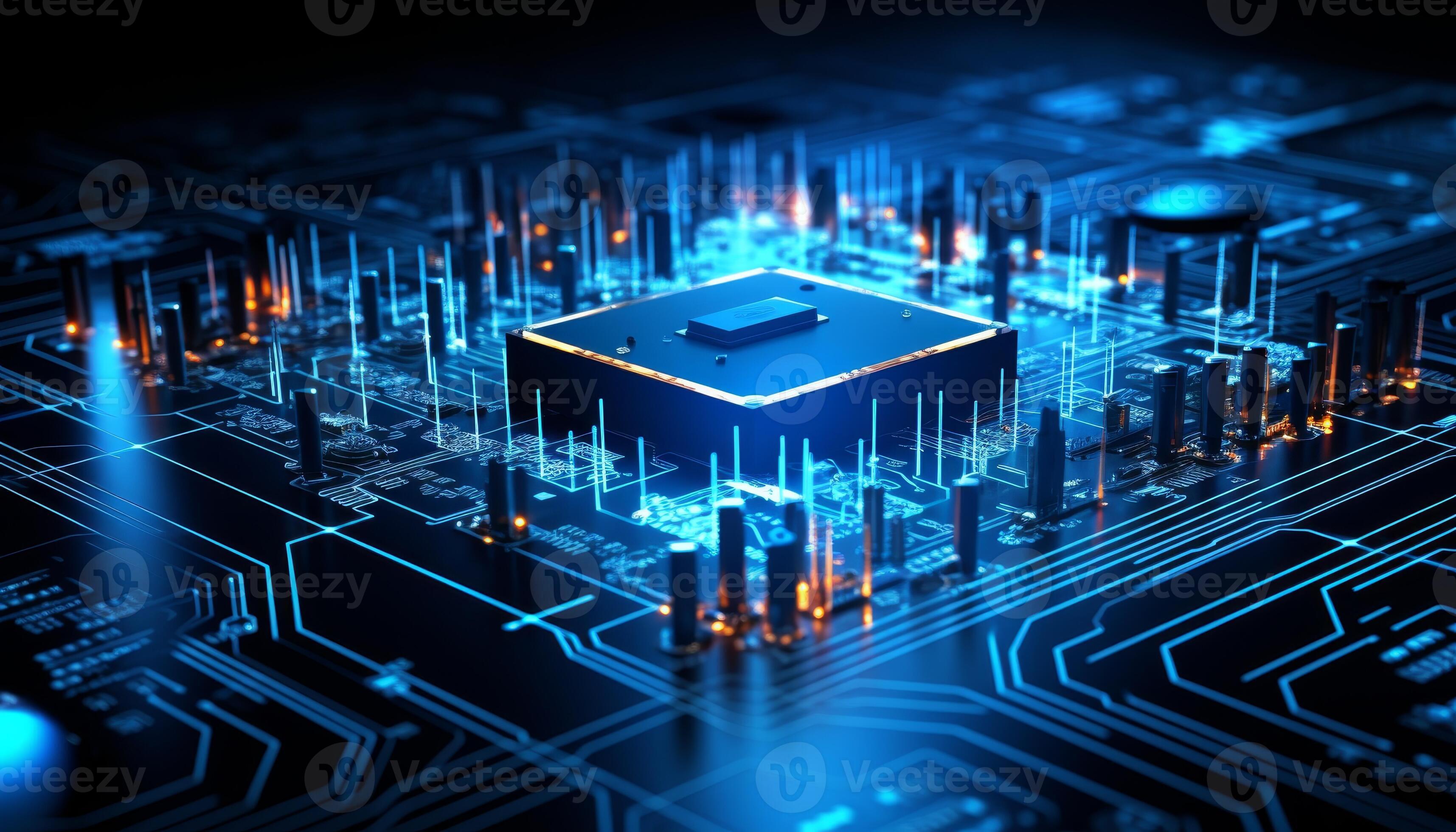 AI generated Abstract cyber security concept with glowing computer chip ...