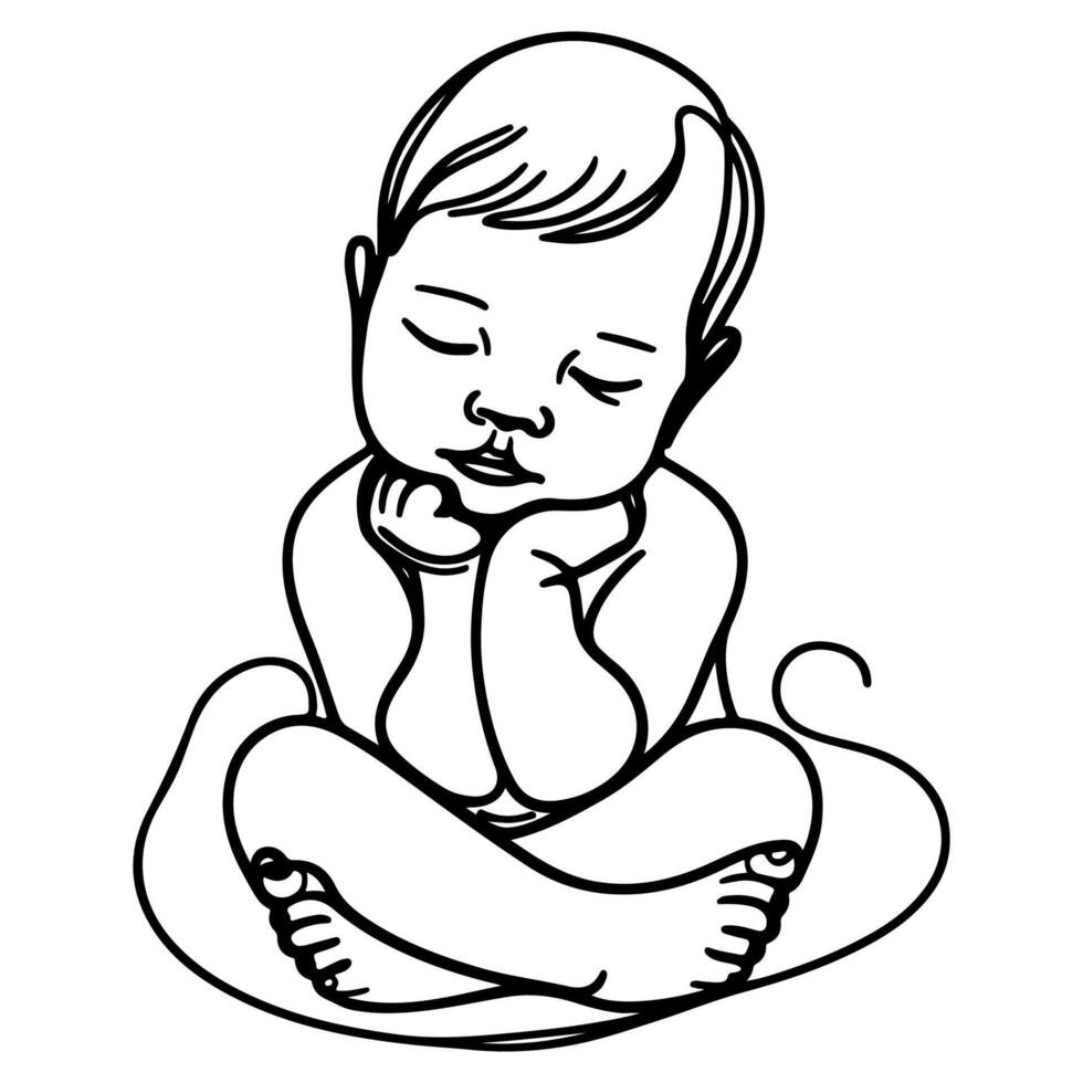 Continuous one black line art hand drawing newborn lying or sleeping ...