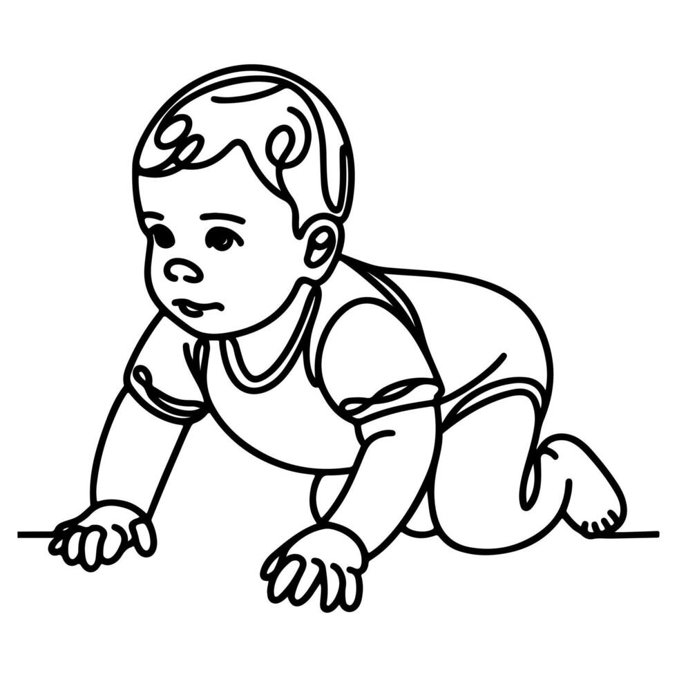Continuous one black line art hand drawing child crawling doodles ...