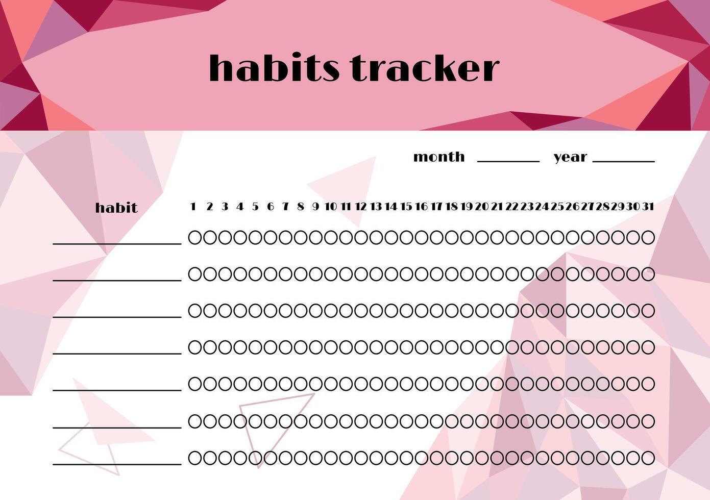 Monthly habits tracker template vector. Polygonal geometric design ...