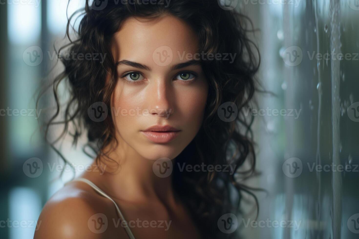 Ai Generated Portrait Of A Beautiful Sensual Brunette Woman Looking At