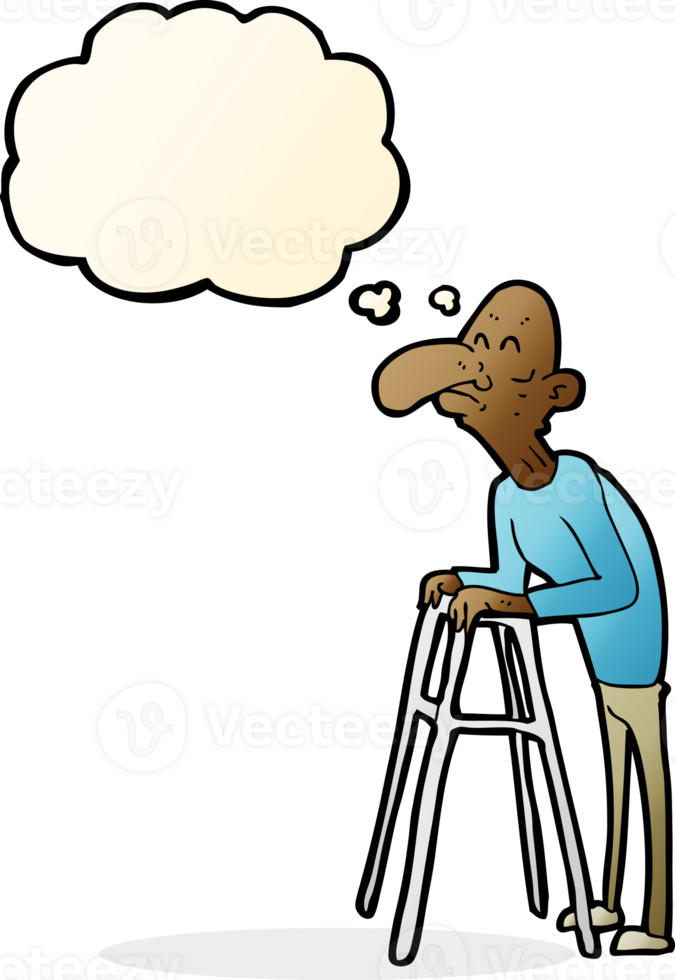 Cartoon Old Man With Walking Frame With Thought Bubble 41156530 Png