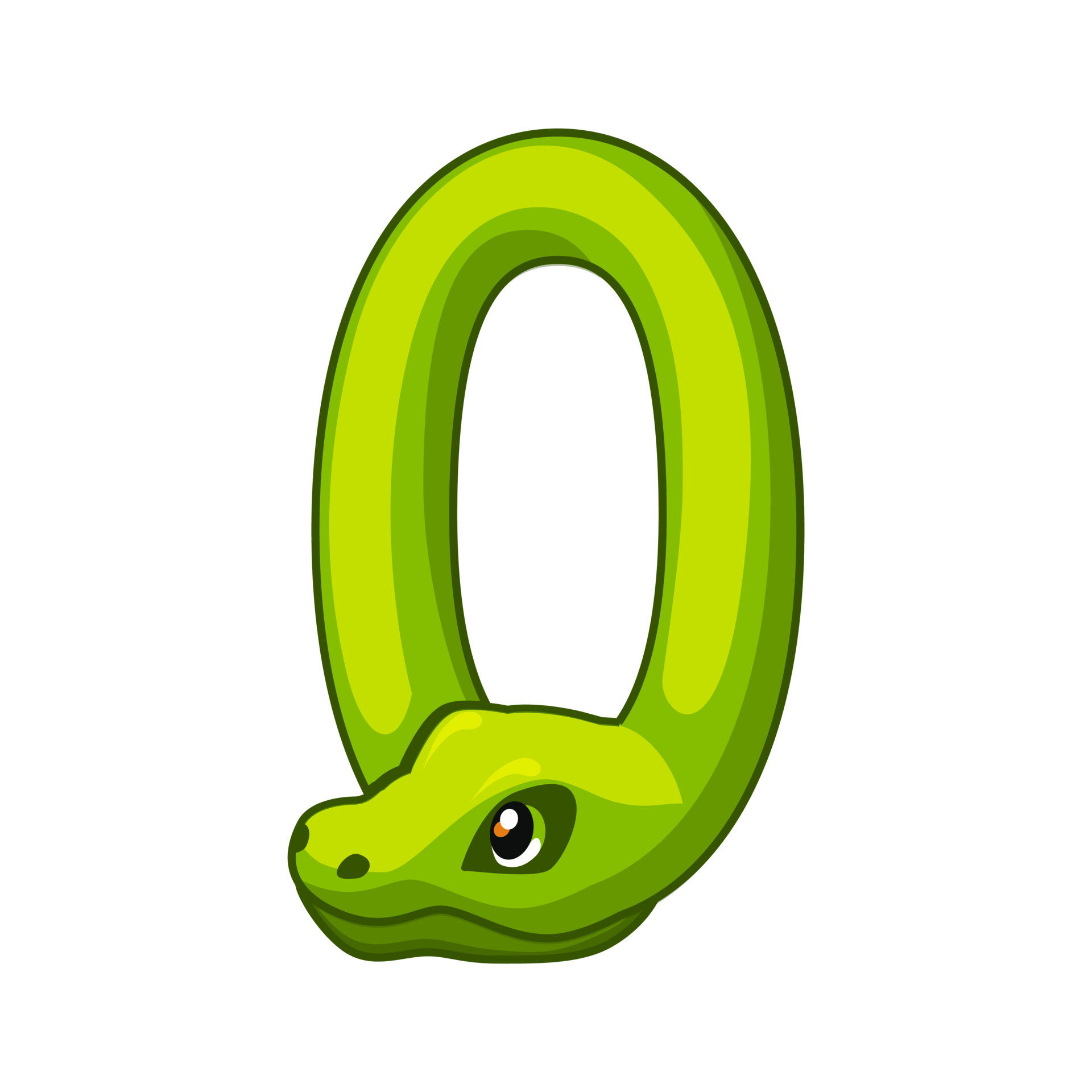 serpent Police de caractère. chiffre 0. dessin animé zéro nombre 41165789 PNG